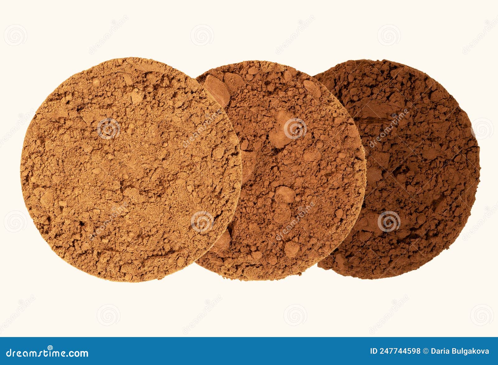 Alternative Type of Processed Cocoa. Three Piles of Cocoa Powder of ...
