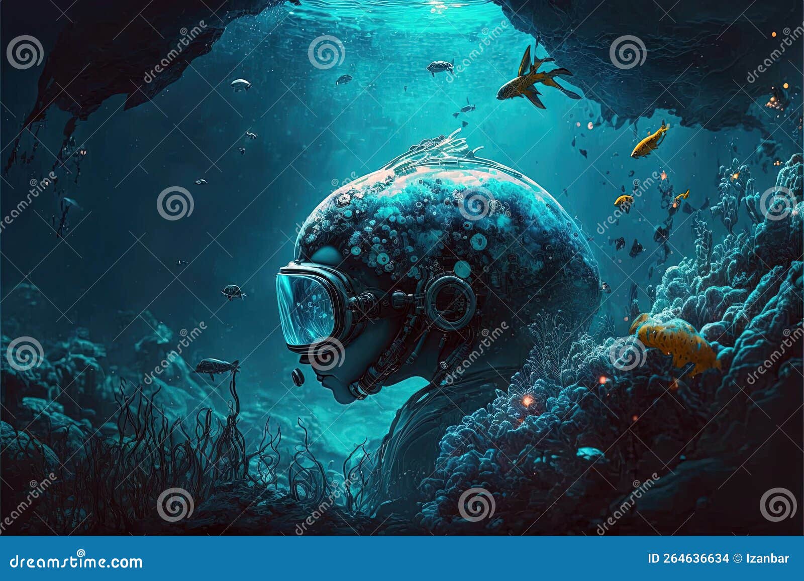 Alternative Underwater Blue Aquatic Universe Illustration Generative AI ...