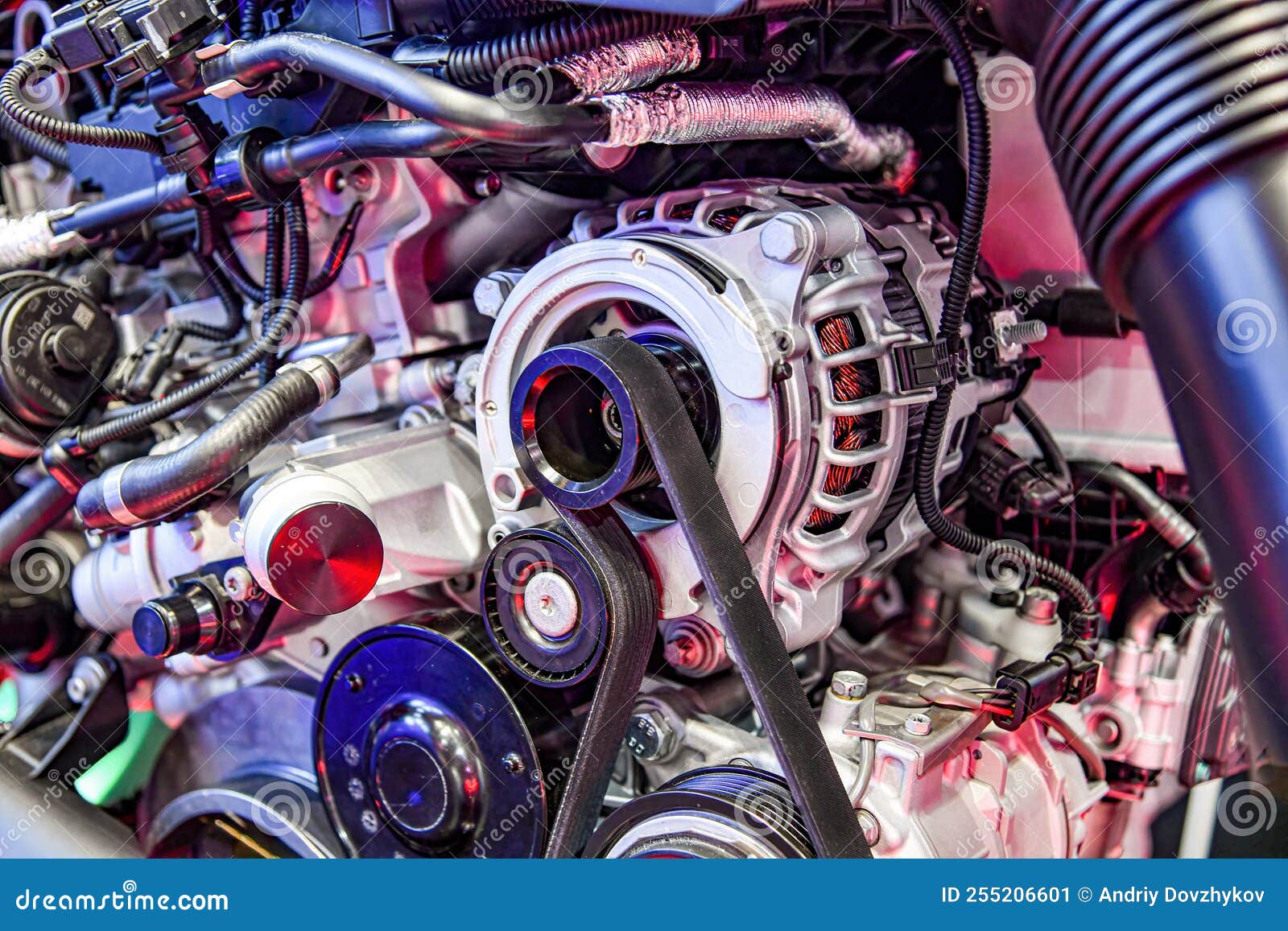 Alternator and Timing Belt of an Internal Combustion Engine Assembly on ...