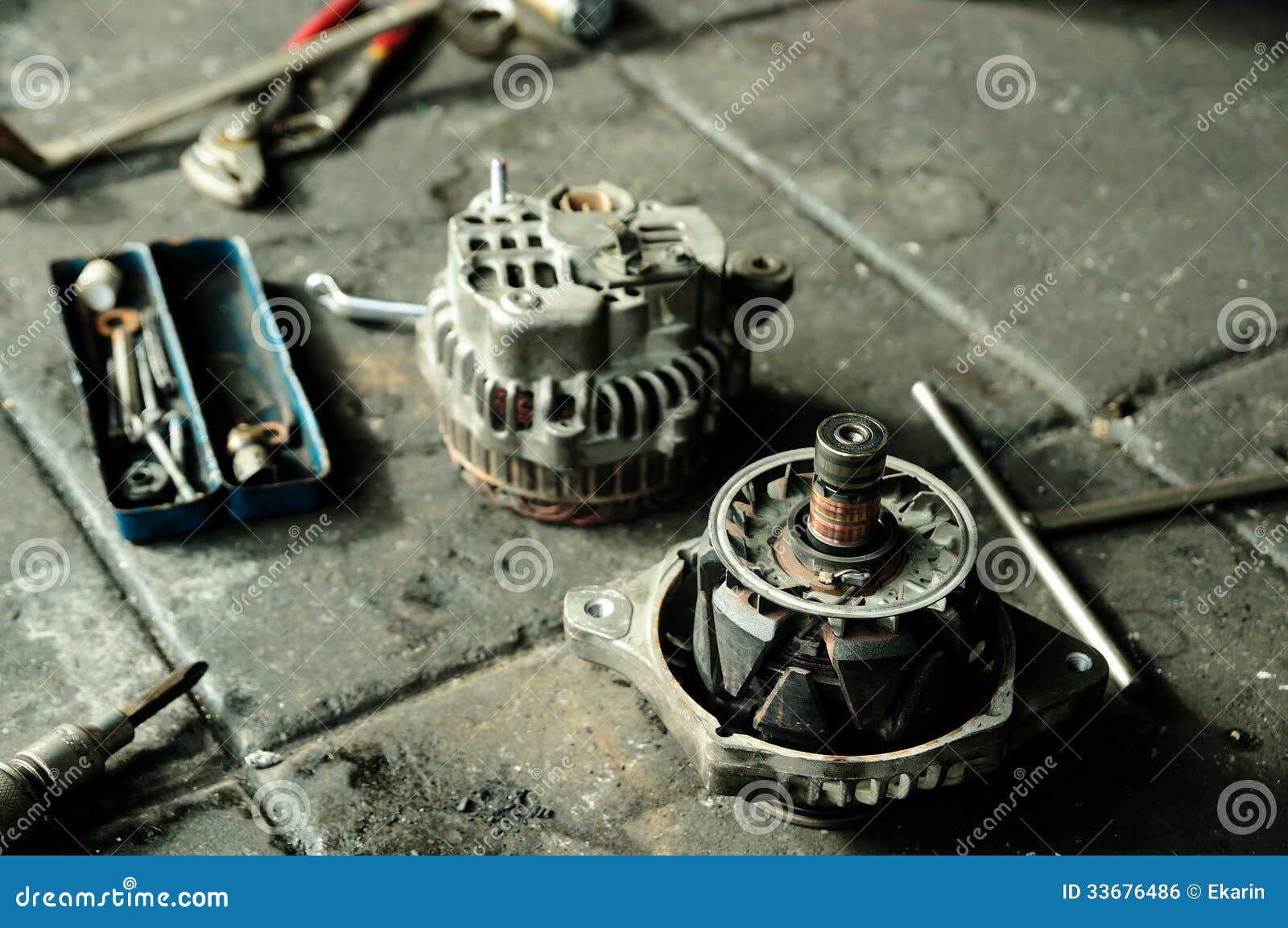 Alternators Put Apart for Fixing with Tools Box. Stock Photo - Image of ...