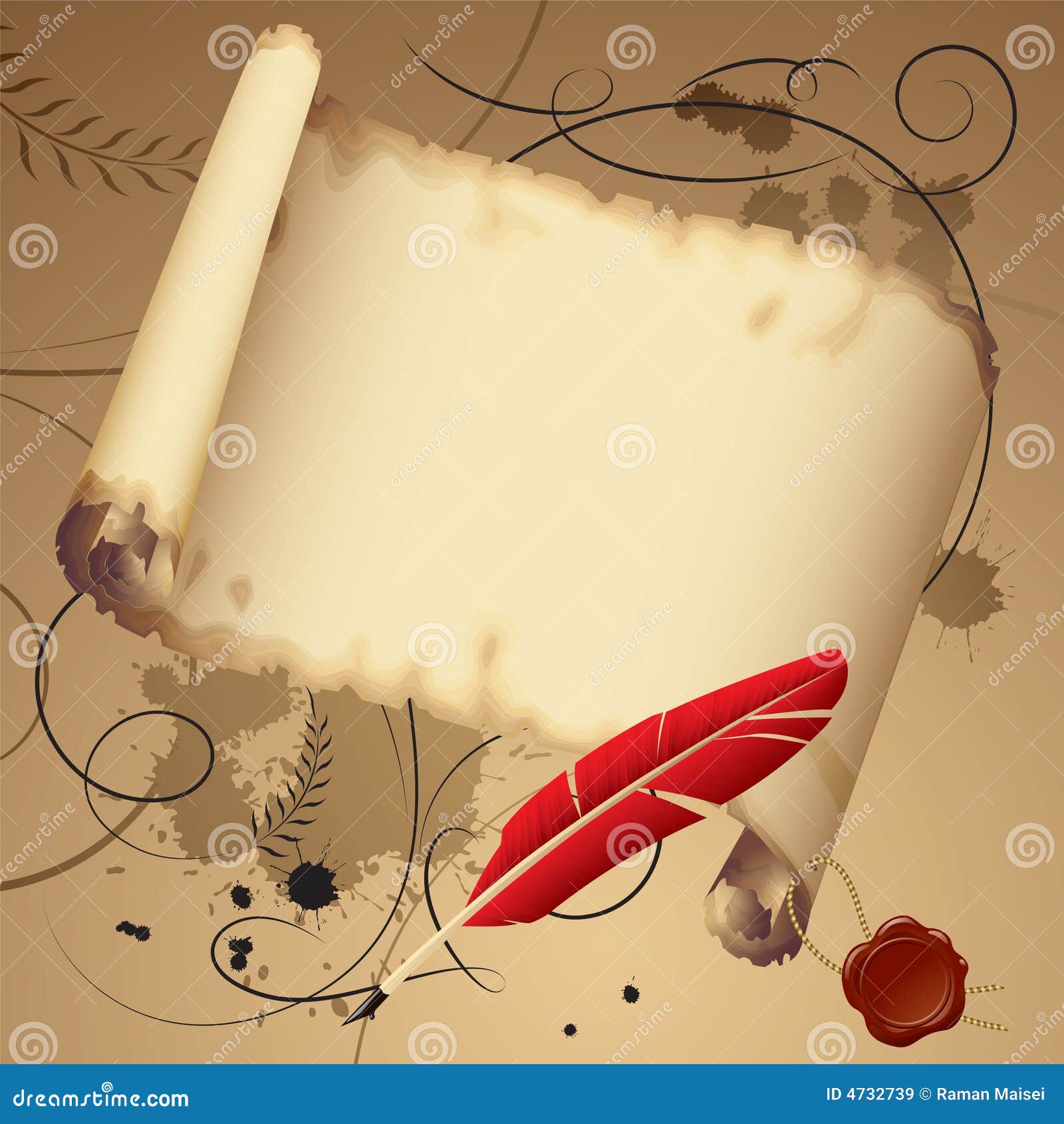 Altes Pergament Mit Einer Feder Vektor Abbildung - Illustration von ...