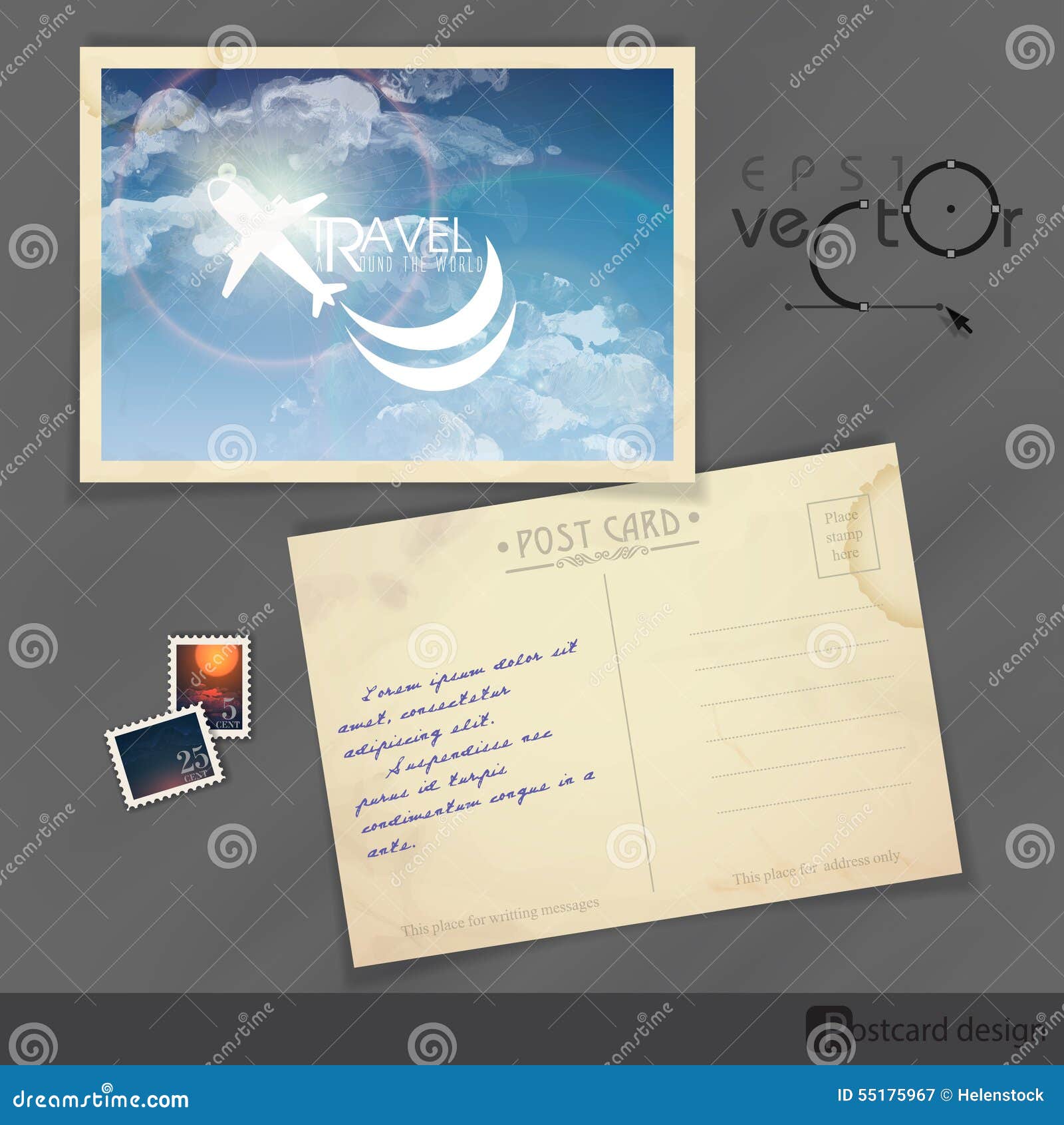 Altes Postkarten-Design, Schablone Vektor Abbildung - Illustration von ...
