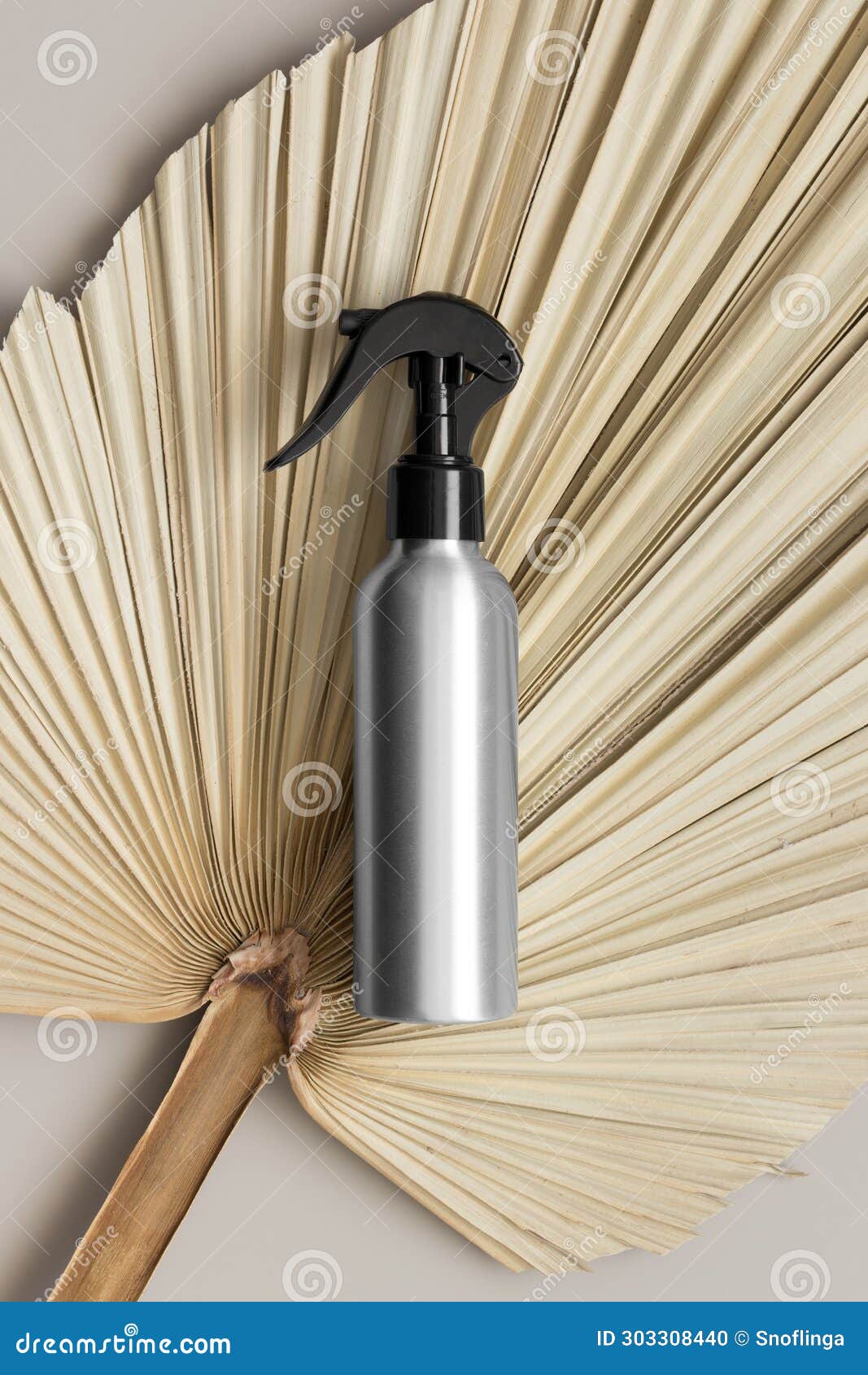 Aluminium Cosmetic Trigger Sprayer Bottle Mockup with a Palm Leaf on ...