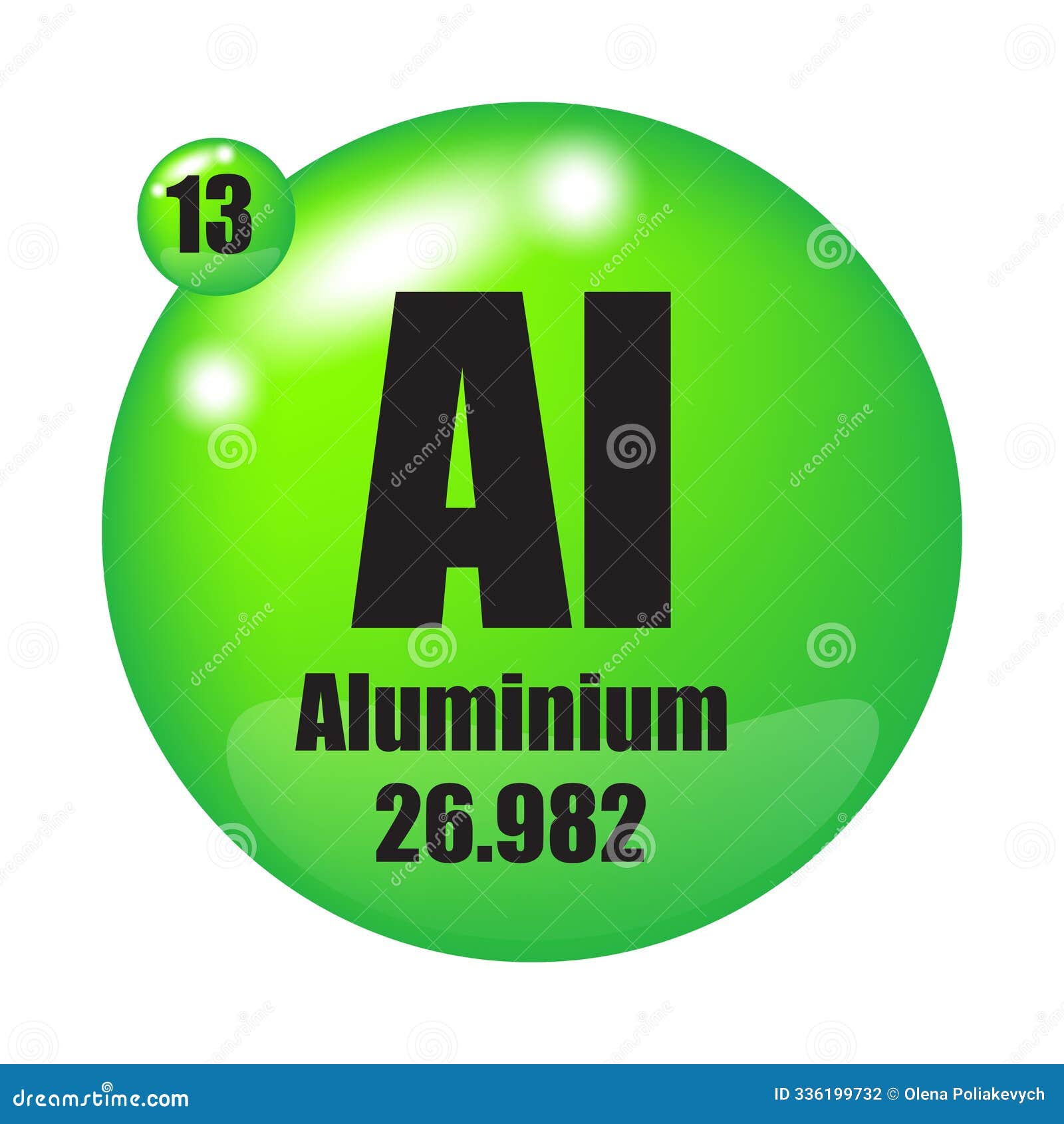 Aluminium Element Icon. Atomic Number 13. Atomic Mass 26.982. Green Circular Symbol Stock ...