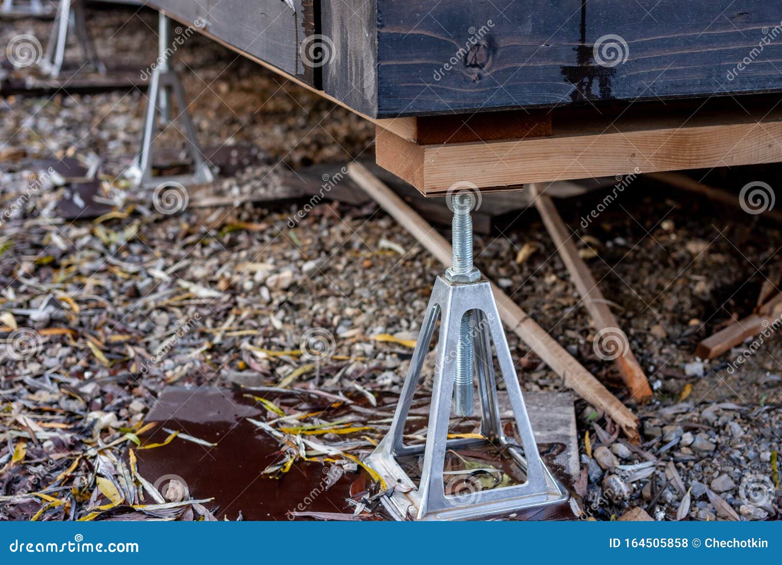 Aluminium Jack Stands Support Wooden Construction Stock Photo - Image ...