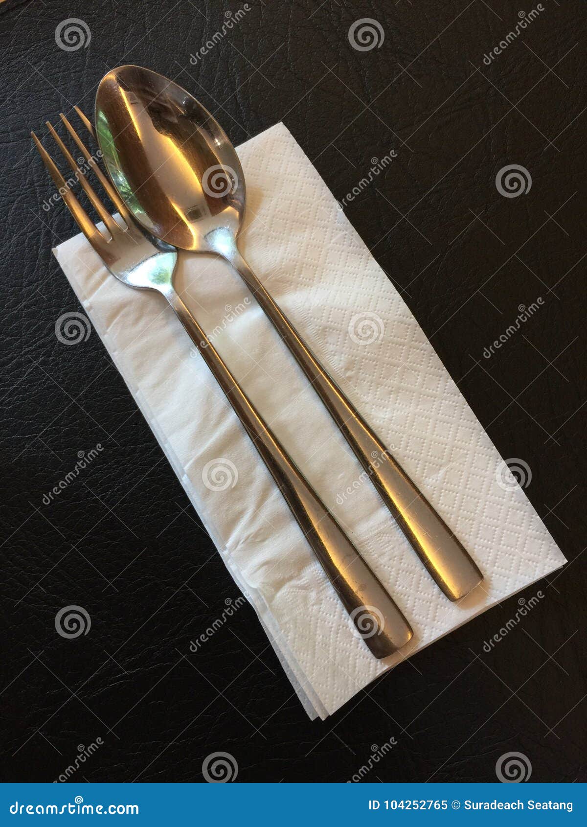 Aluminium Spoon and Fork on a White Tissue Paper Stock Image - Image of ...