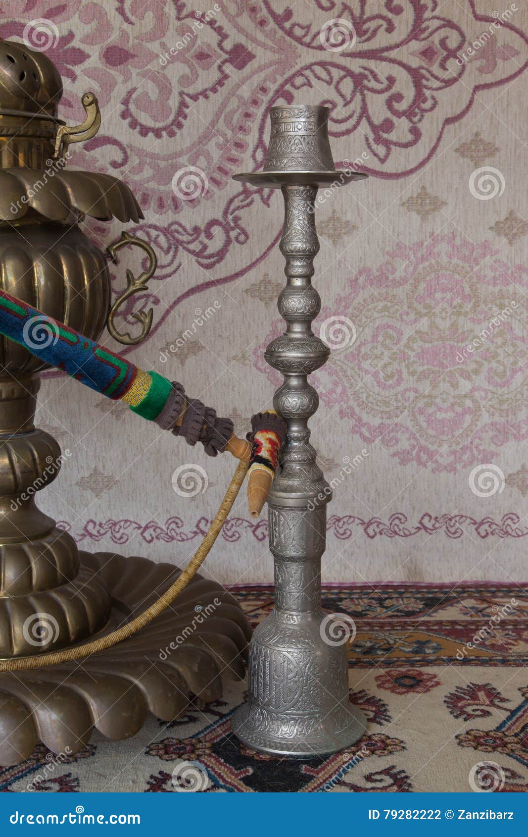 Aluminium Vintage Hookahs in Front of Carpet Stock Photo - Image of ...