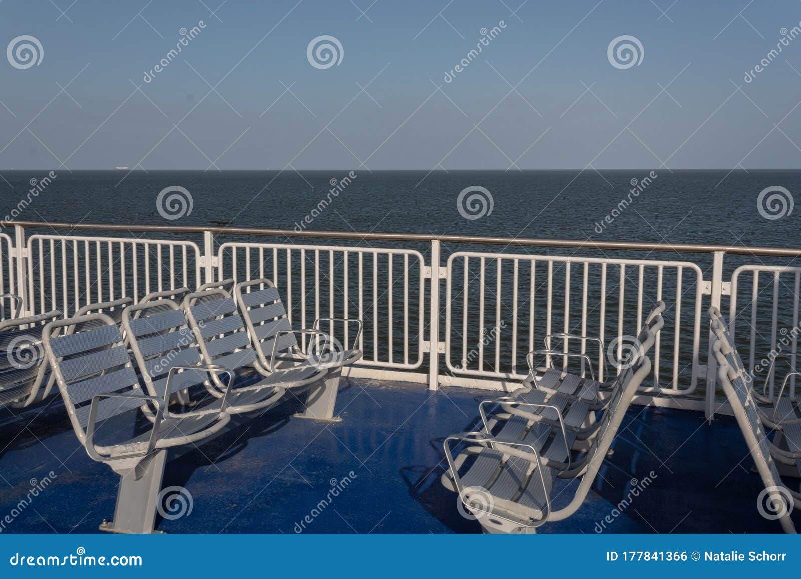 Aluminum Bench Seats and Deck Railing on a Ferry Ship Stock Photo ...