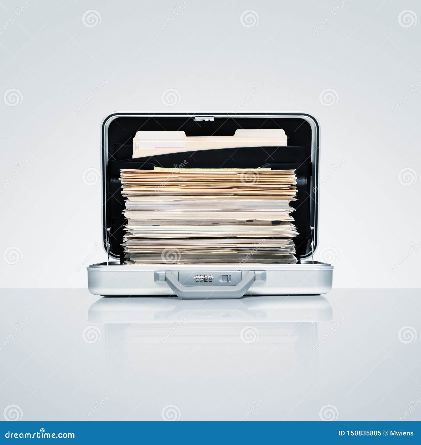 Briefcase with Ambitious Stack of Office Paperwork Stock Image - Image ...