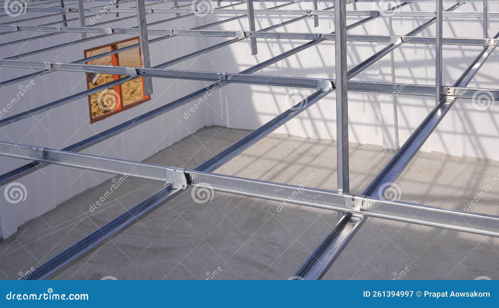 Aluminum C-line Ceiling Structure Over White Concrete Wall Inside of ...