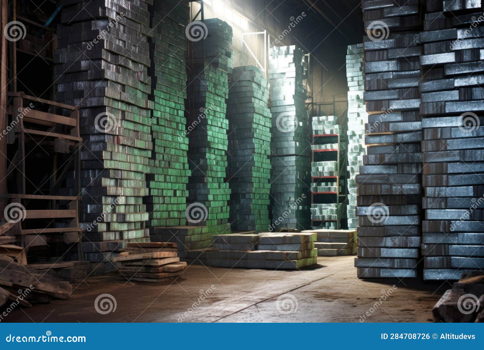 Aluminum Ingots Stacked in a Warehouse Stock Illustration ...
