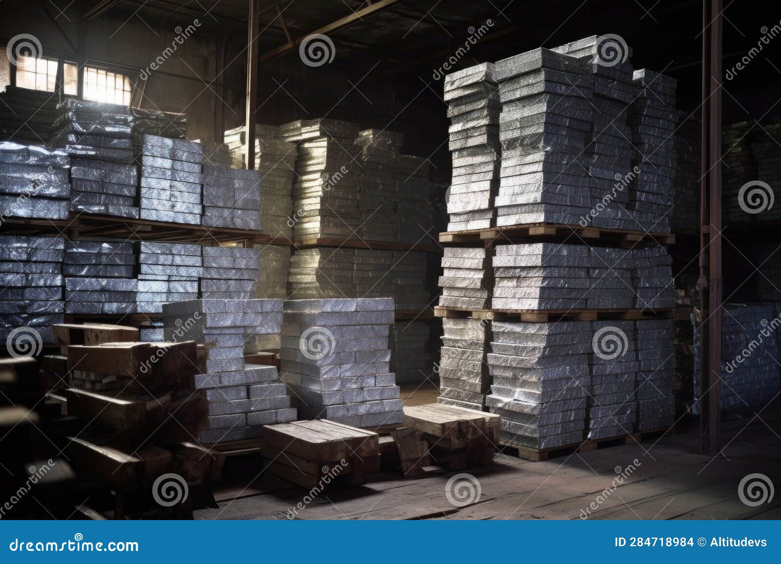 Aluminum Ingots Stacked in a Warehouse Stock Photo - Image of ...