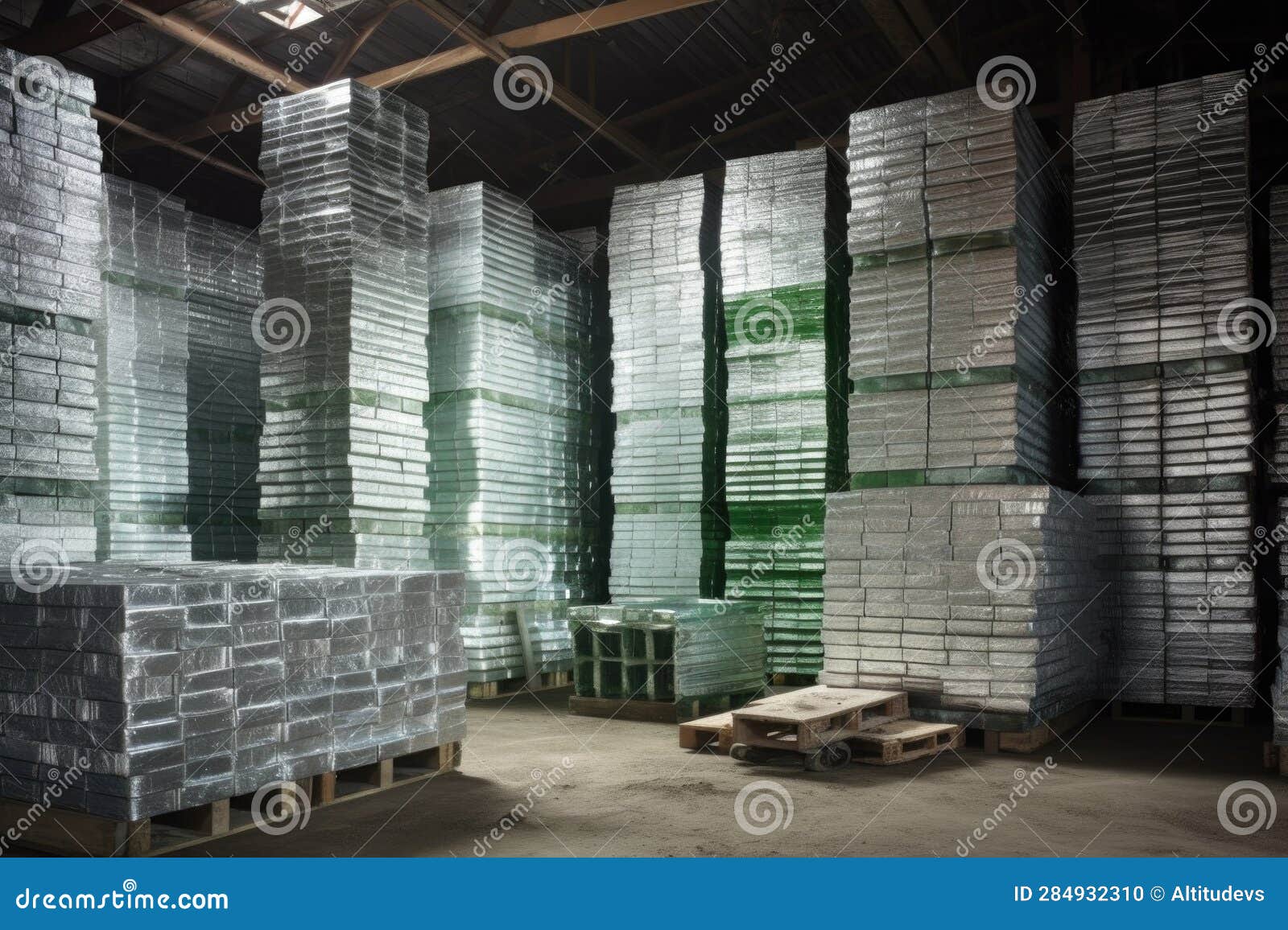 Aluminum Ingots Stacked in a Warehouse Stock Photo - Image of metallic ...