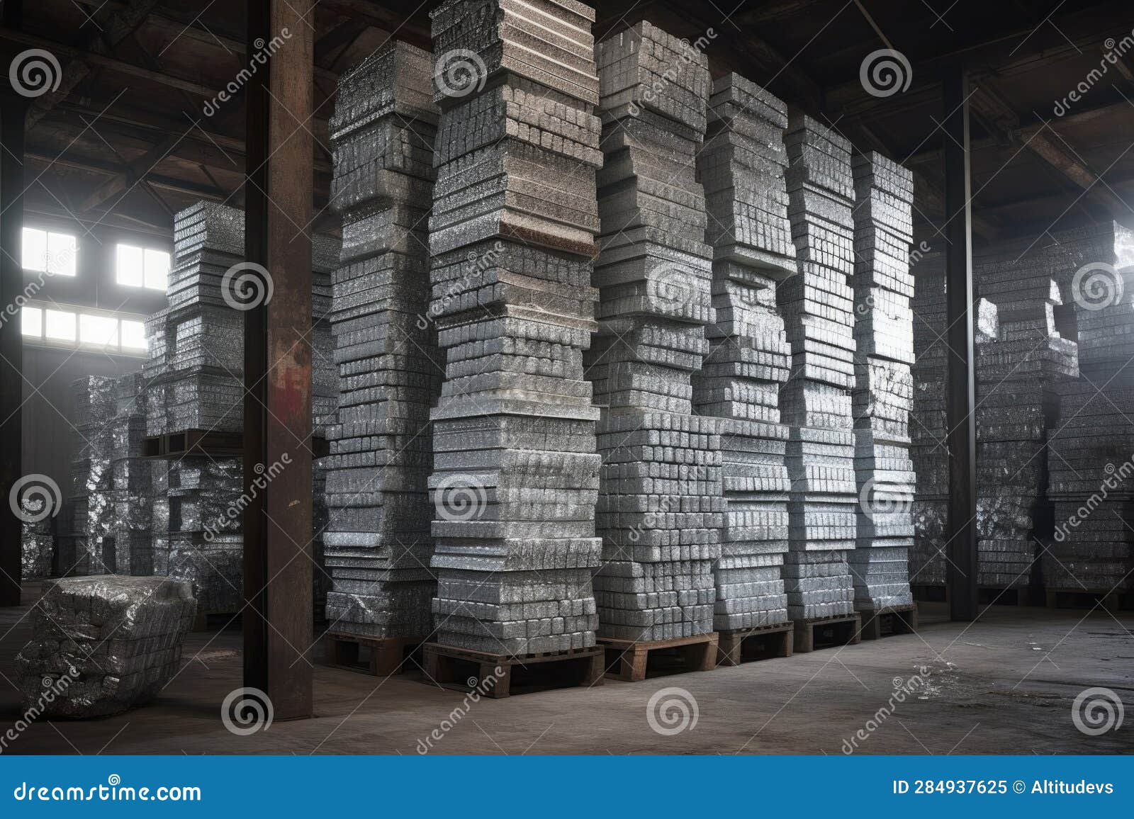 Aluminum Ingots Stacked in a Warehouse Stock Image - Image of warehouse ...