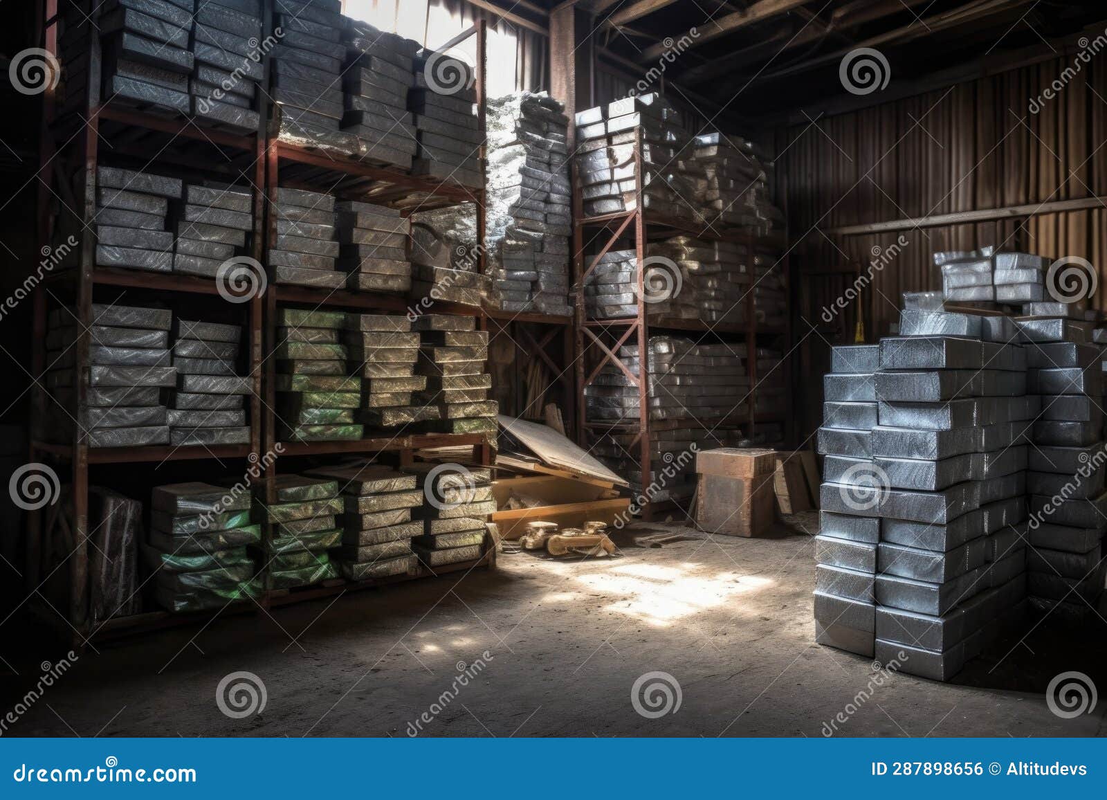 Aluminum Ingots Stacked in Warehouse Stock Photo - Image of pile ...