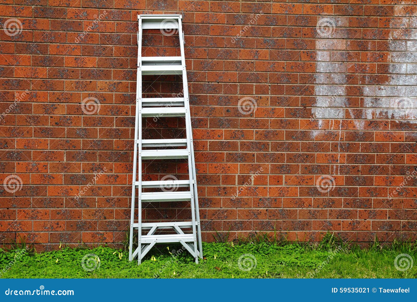 Aluminum Ladder Against the Wall. Stock Image - Image of paint ...
