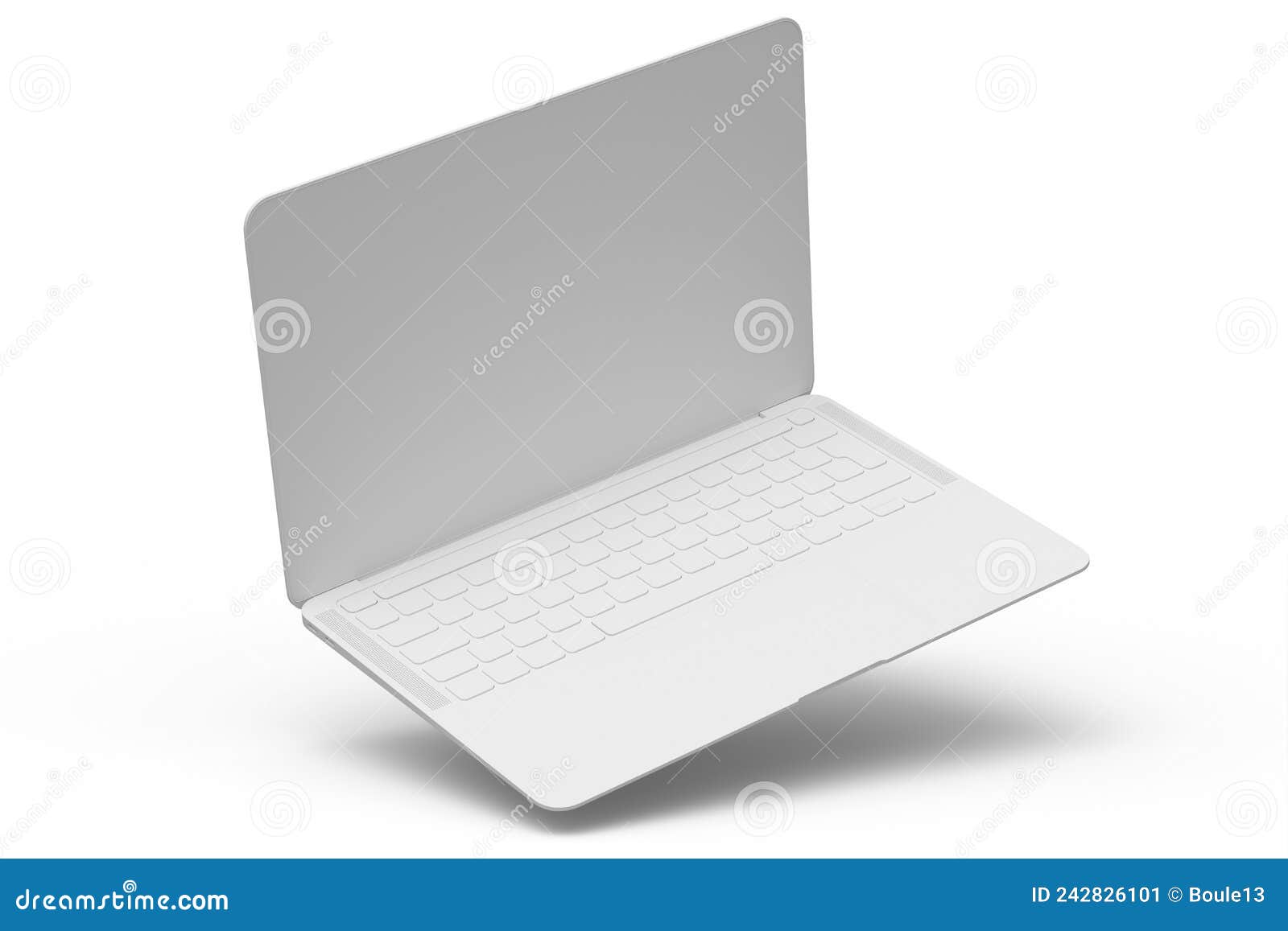 Aluminum Laptop with Empty Screen Isolated on White Monochrome ...