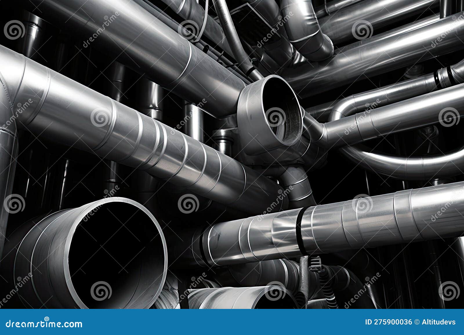 Aluminum Pipe System, with Different Sizes and Shapes of Pipes Visible ...