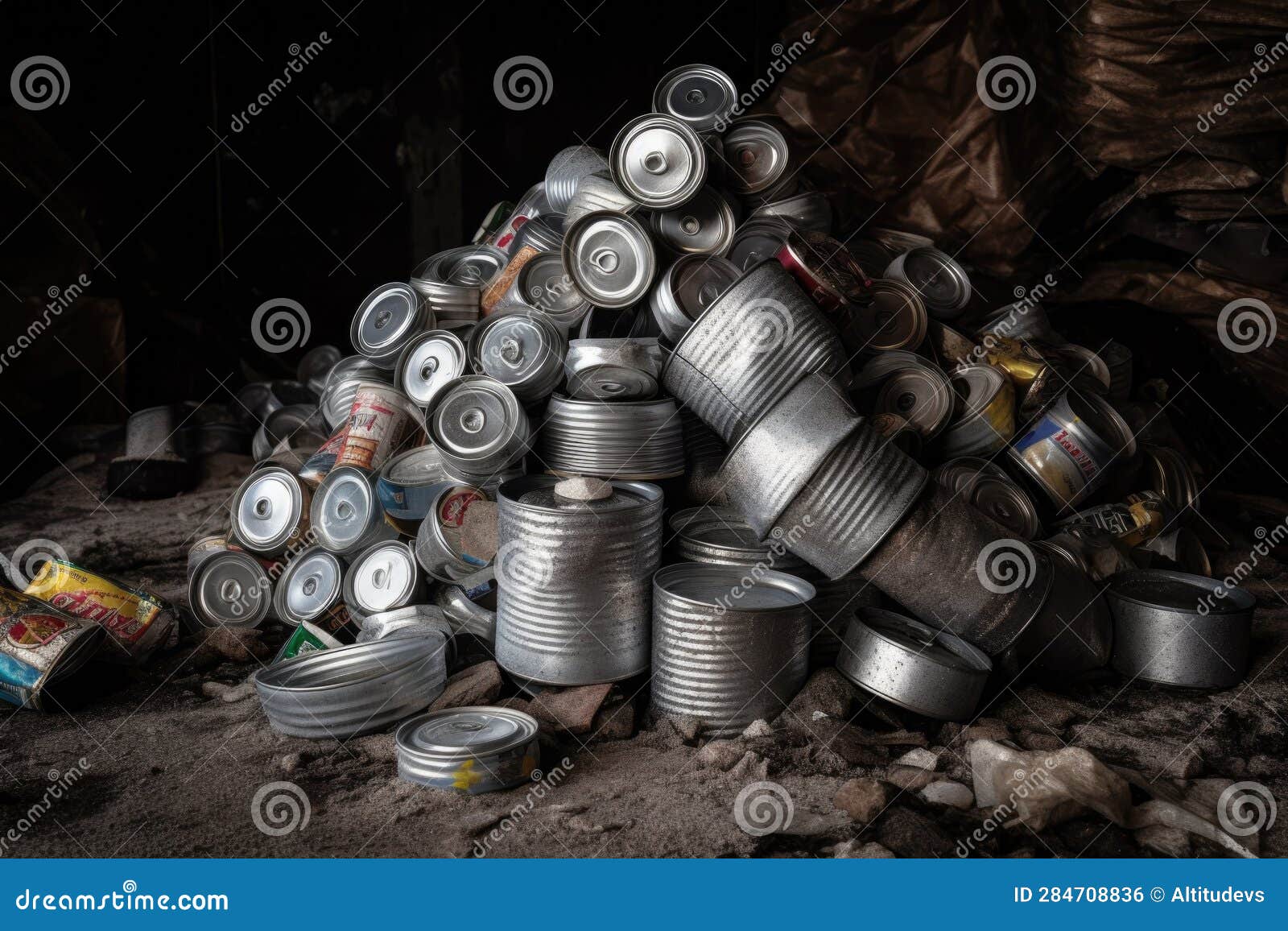 Aluminum Recycling Symbol on Pile of Cans Stock Illustration ...