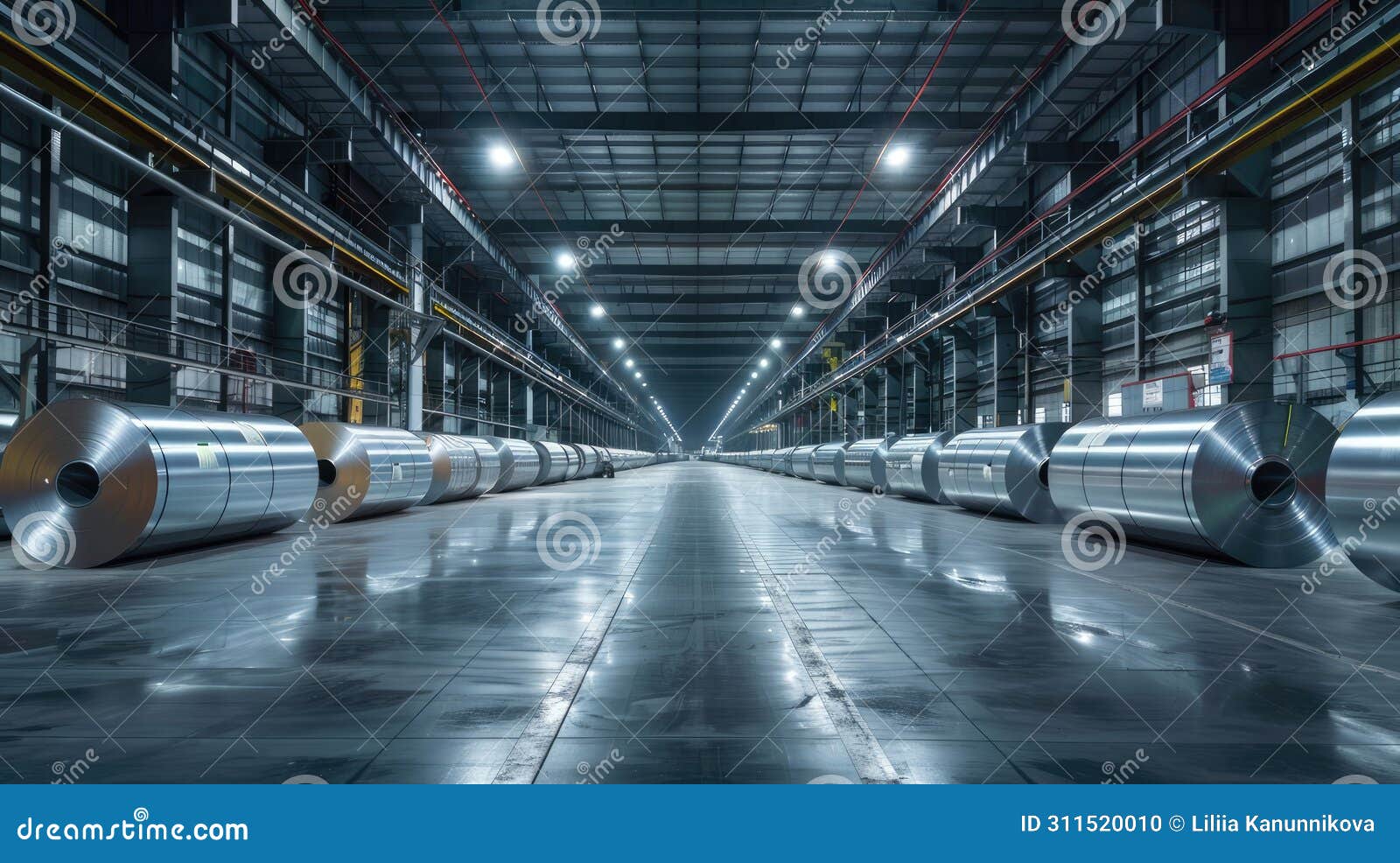 An Aluminum Roll Warehouse, Captured with a Wide-angle Lens To ...