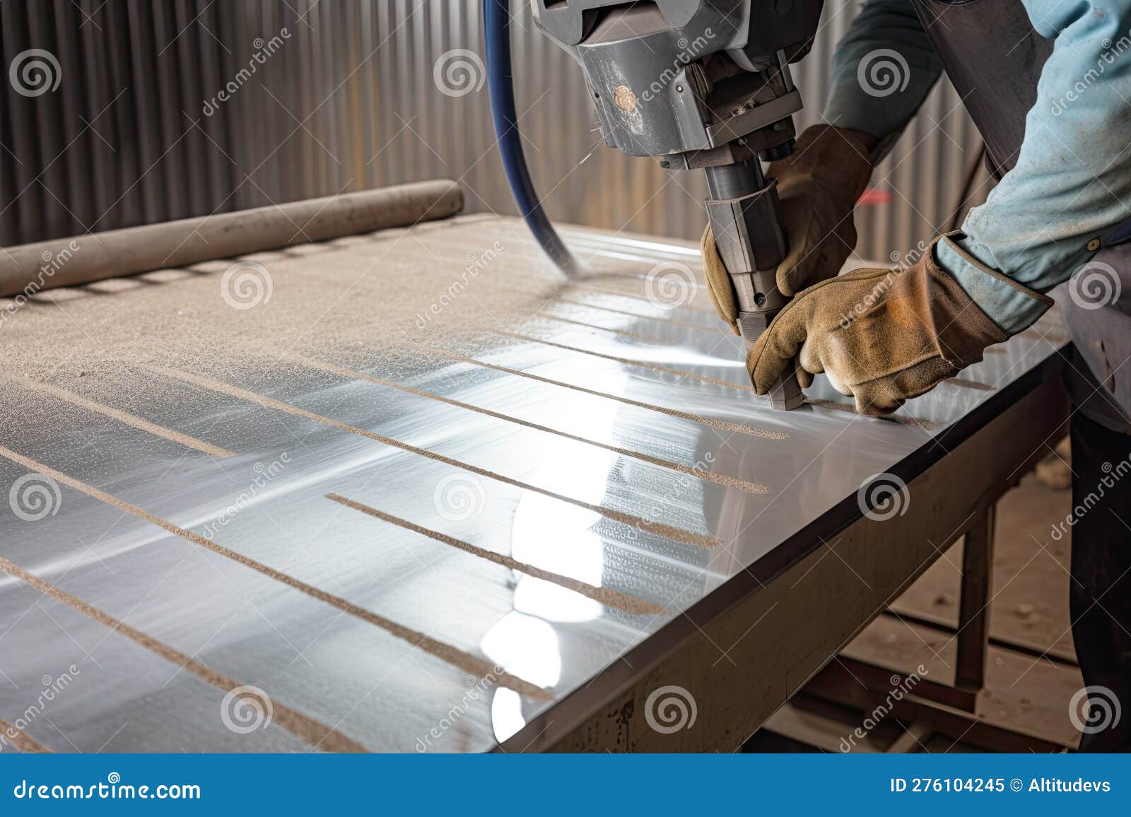 Aluminum Sheet Being Cut with Precision Saw for Use in Construction ...