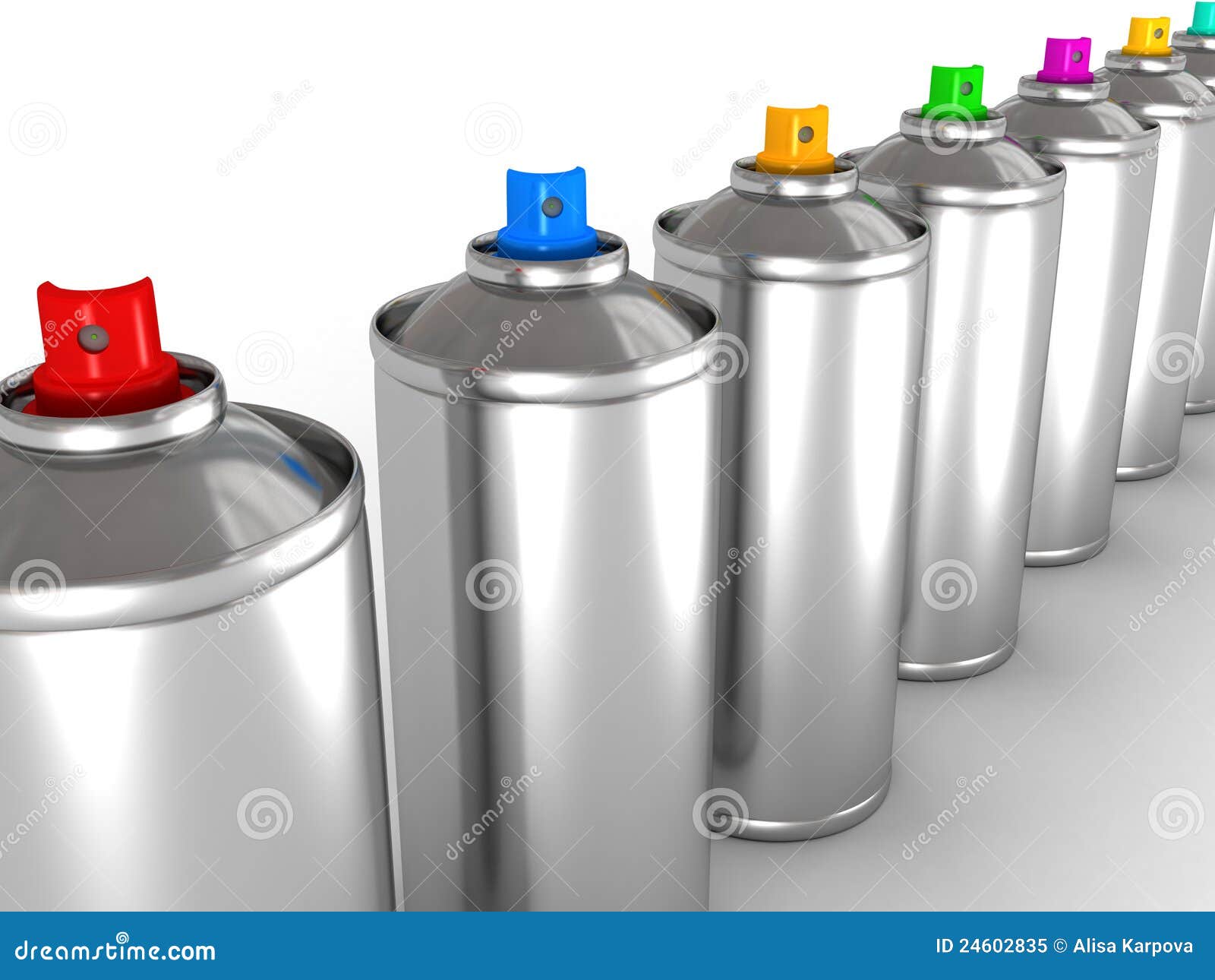 Aluminum Spray Cans with Different Colored Nozzles Stock Illustration ...