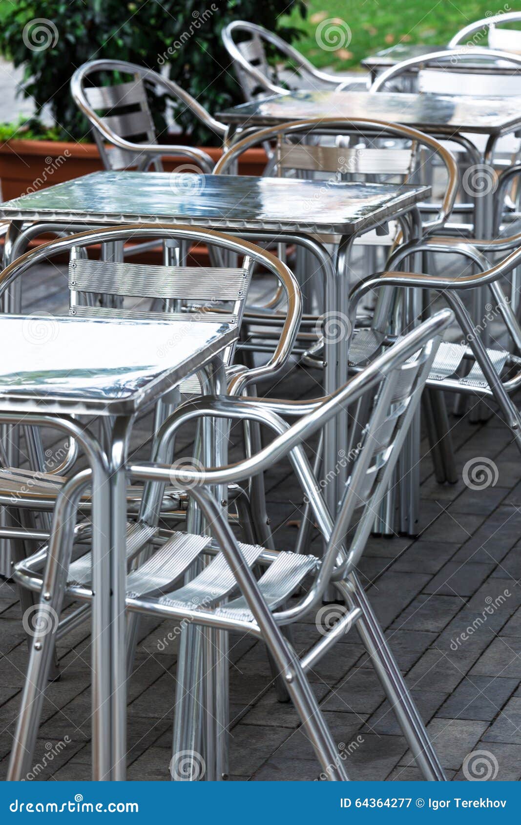 Aluminum tables and chairs stock image. Image of chair - 64364277