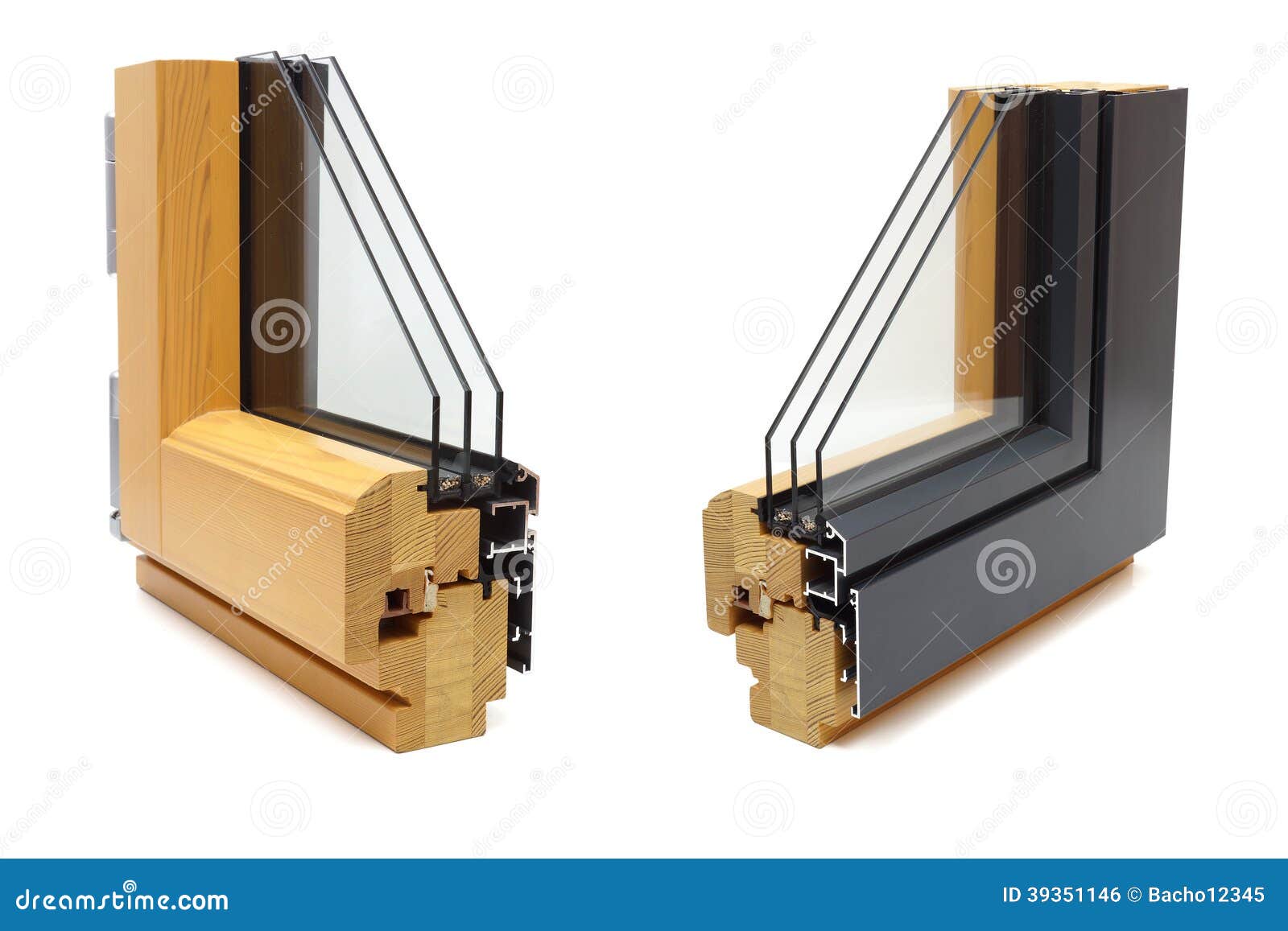 Aluminum Window with Wooden Wrap Sample Stock Photo - Image of building ...