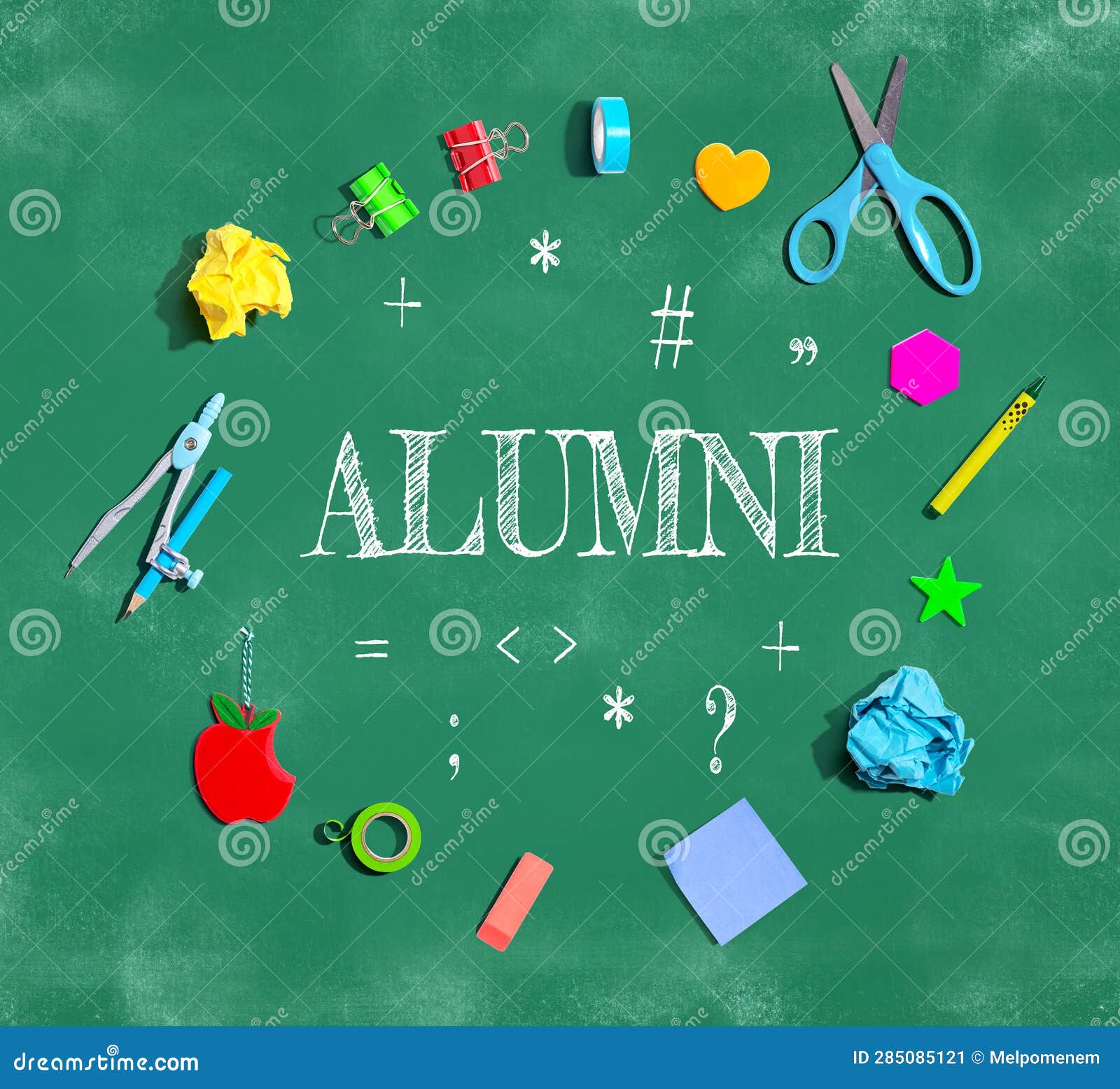Alumni Theme with School Supplies on a Chalkboard Stock Image - Image ...