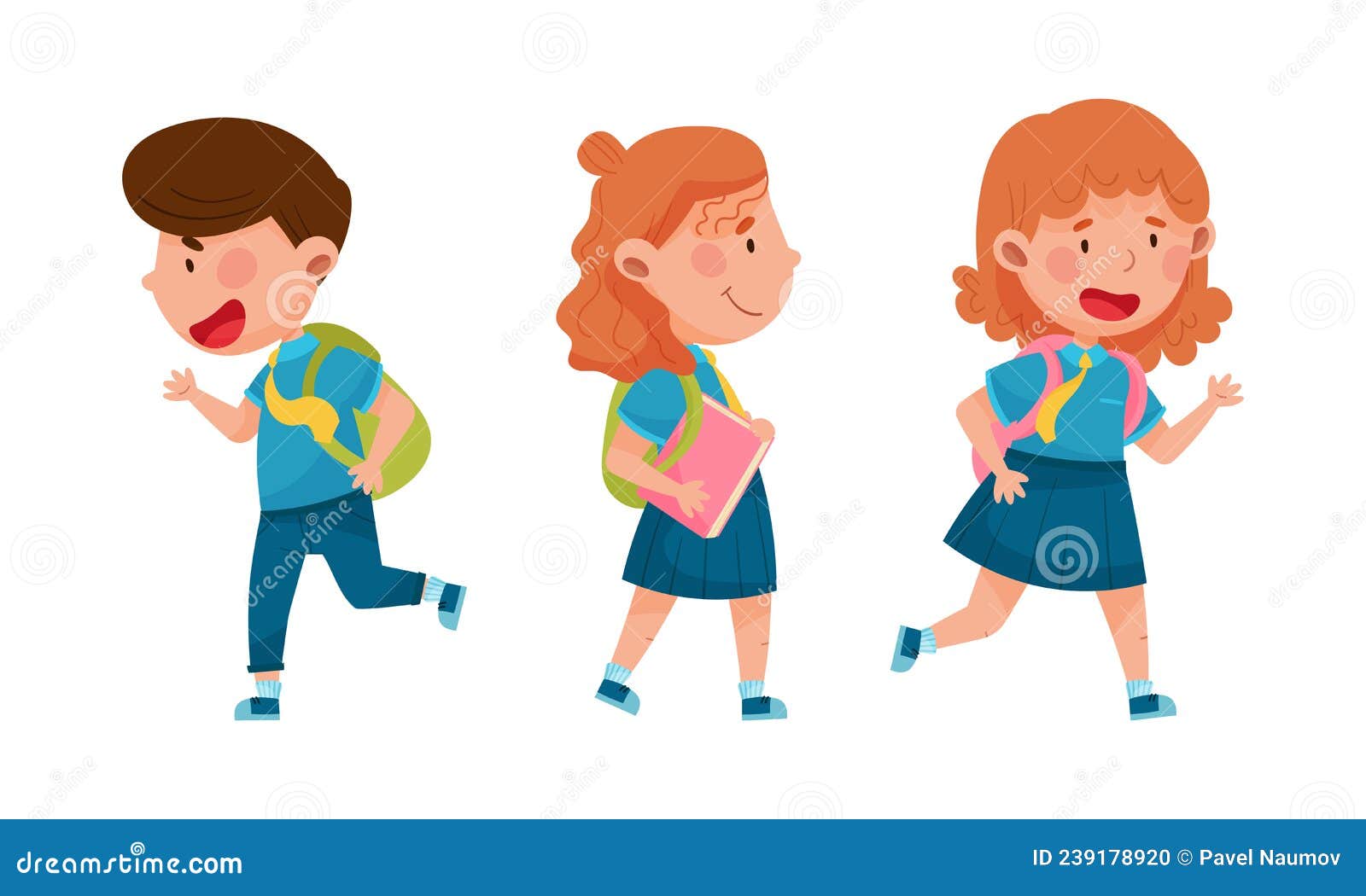 Alunos Animados De Uniforme Escolar Indo Para A Escola Com Mochilas E