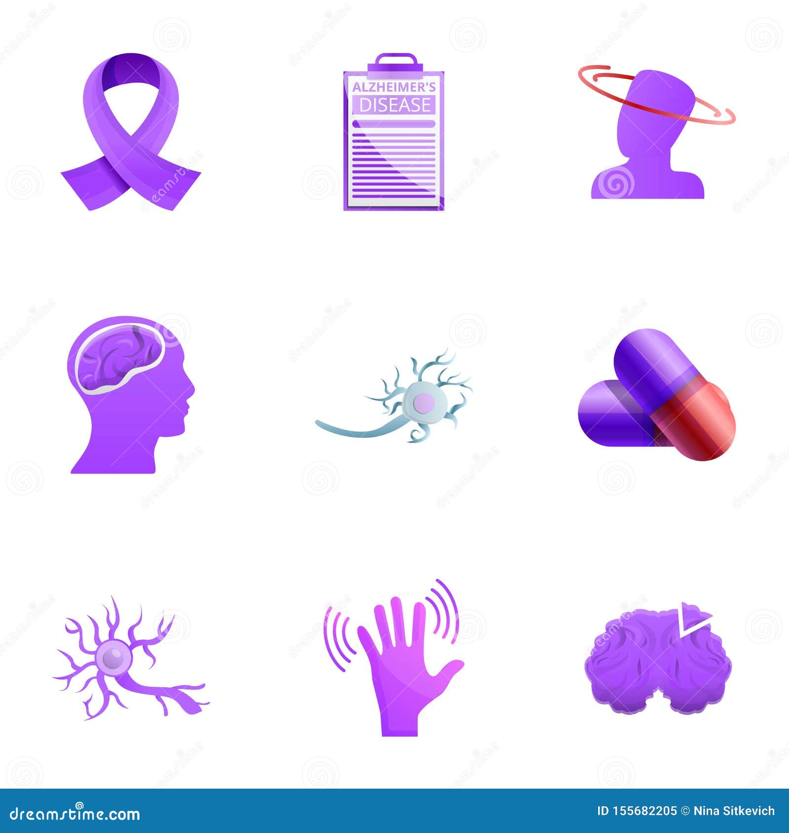 Alzheimer Disease Problem Icon Set, Cartoon Style Stock Vector ...