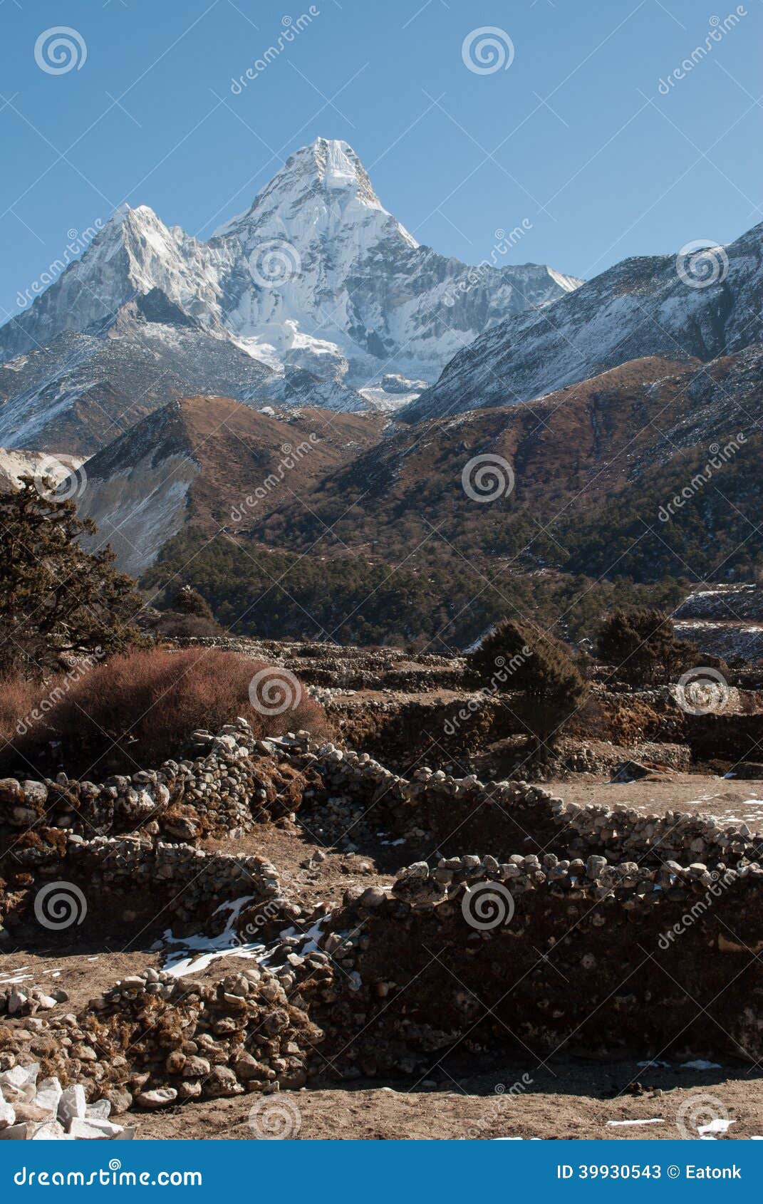 Ama Dablam with Fields in Front Stock Image - Image of sacred, blue ...