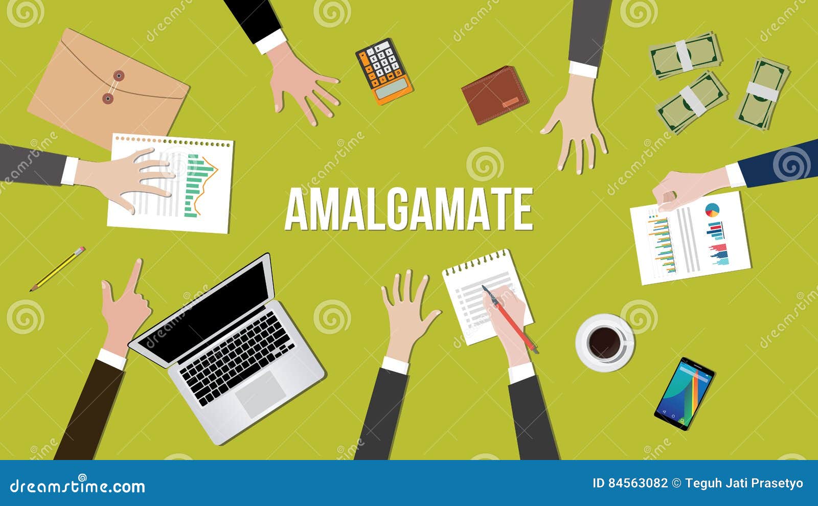 Amalgamate Concept Illustration in a Team Dicussion Stock Vector ...