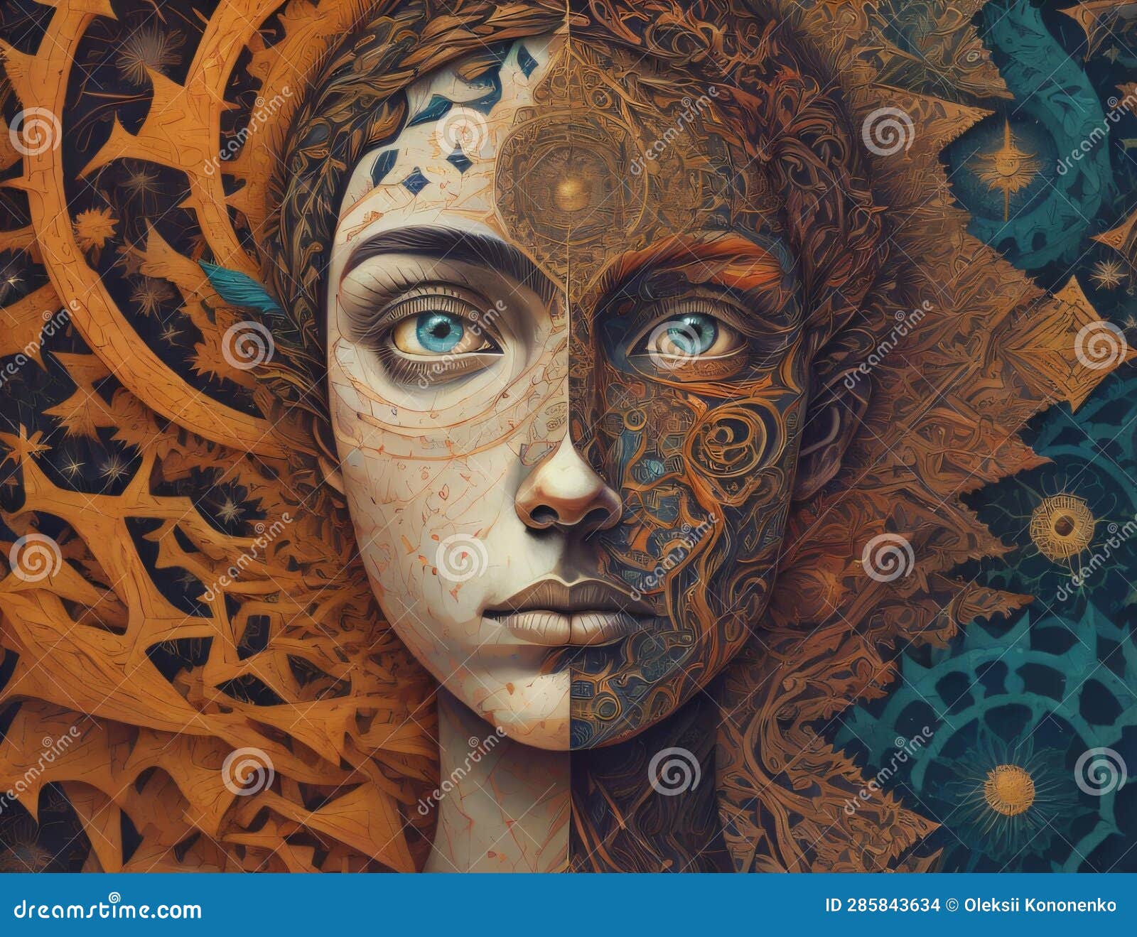 Amalgamation of a Human Face and Fractal Elements, Suitable for Themes ...