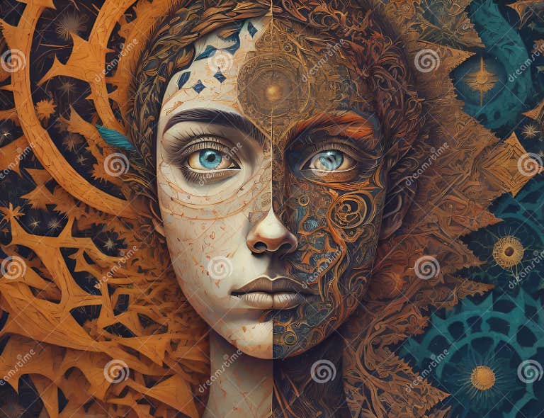 Amalgamation of a Human Face and Fractal Elements, Suitable for Themes ...