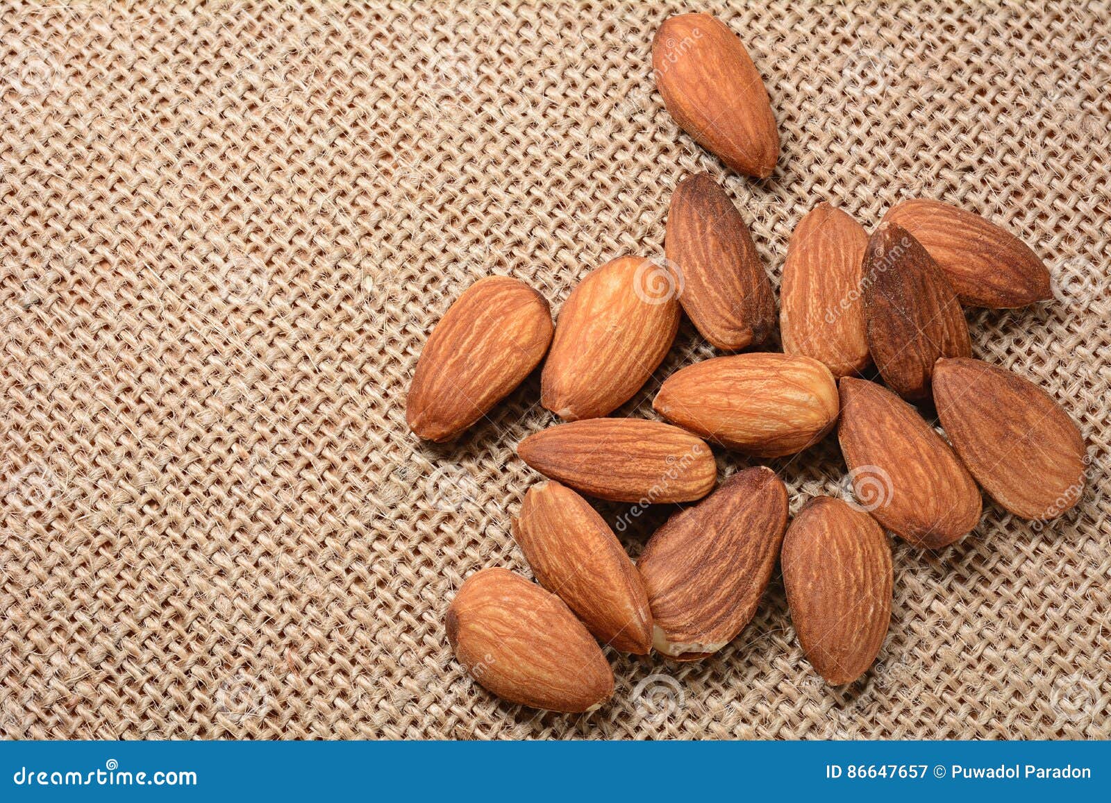 Amandel op jute stock afbeelding. Image of noten, eten - 86647657