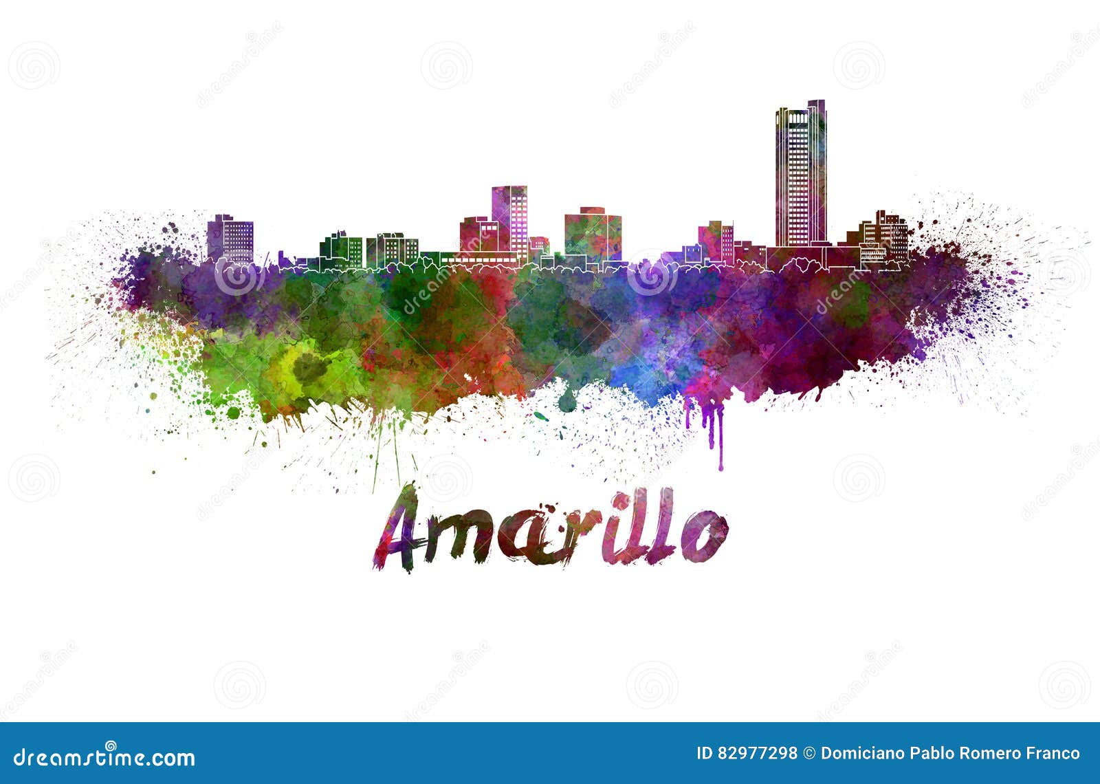 Amarillo Skyline in Watercolor Stock Illustration - Illustration of ...