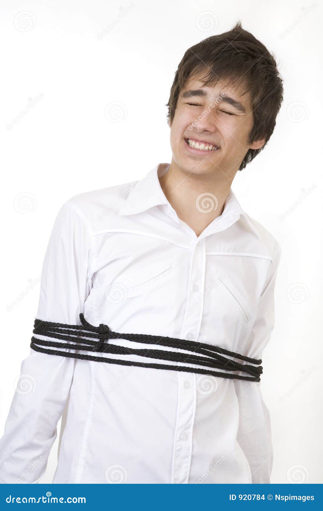 Amarrado Acima Em Uma Corda Foto de Stock - Imagem de frustrado, preto ...