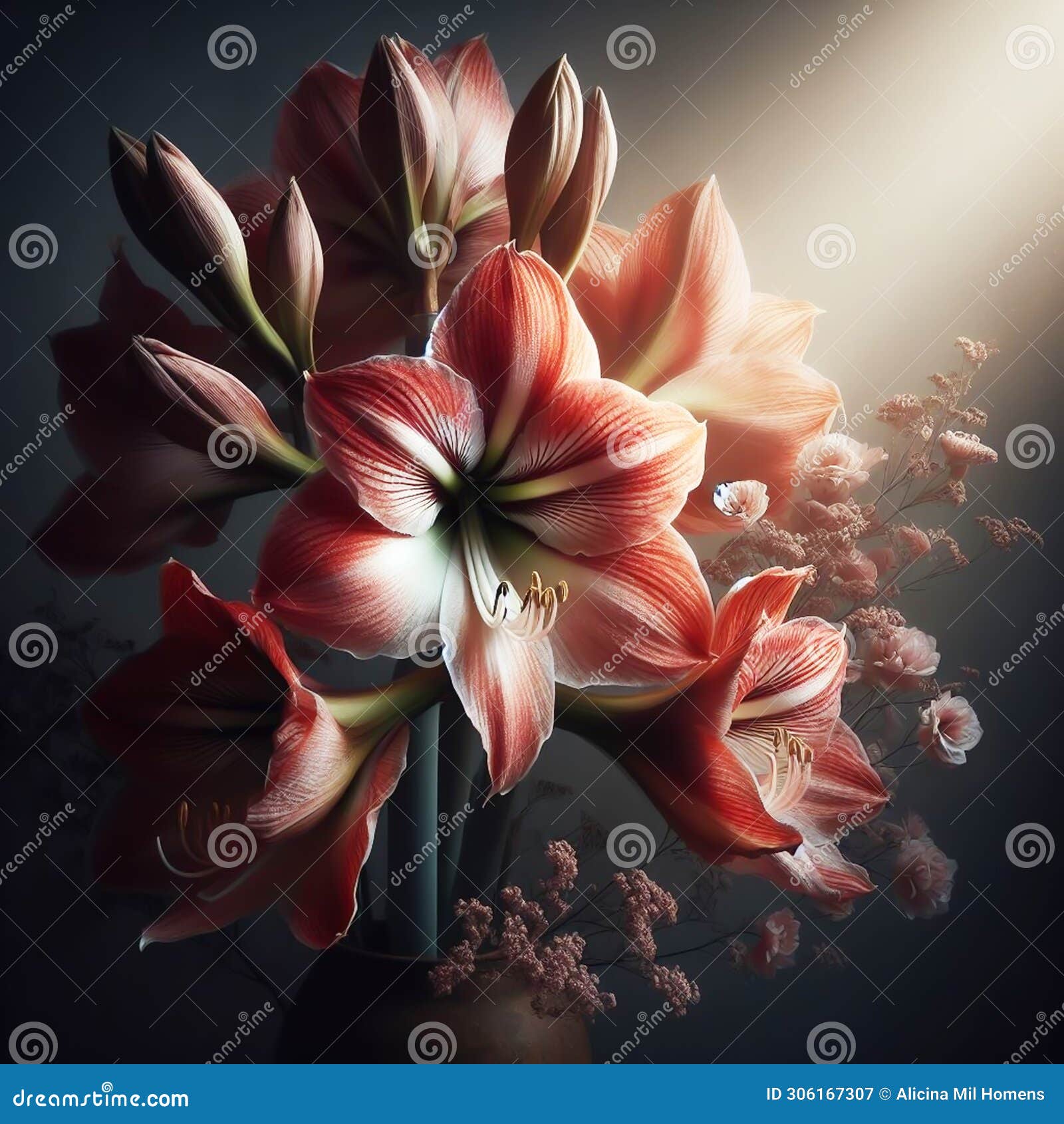 Amaryllis Bouquet with Dramatic Side Light. Flowers and Plants in ...