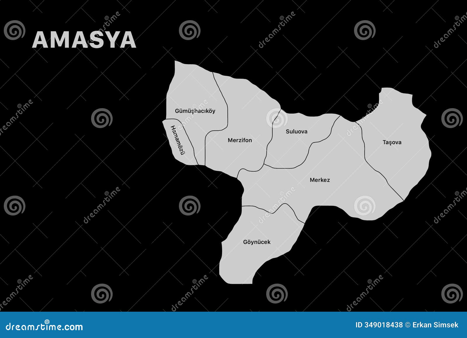Amasya District Map, Isolated City Map in Turkey Stock Vector ...