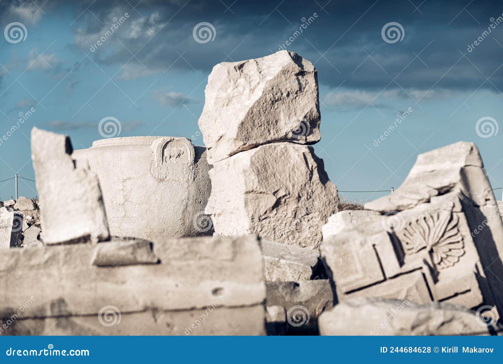 Amathus, Cyprus. Stone Pieces with an Ancient Carving Stock Photo ...