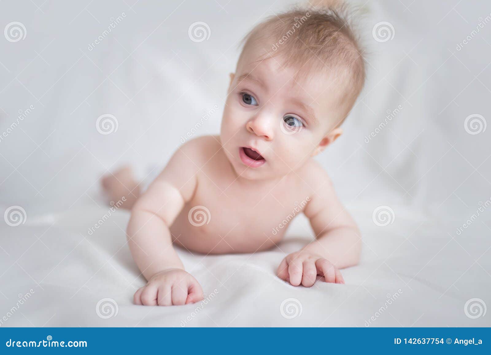 Amazed Baby Boy Relaxing in Bed Stock Photo - Image of diapers, bear ...