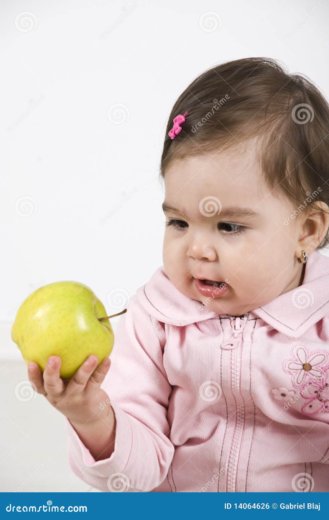 Amazed Baby of a Green Apple Stock Photo - Image of happy, healthy ...