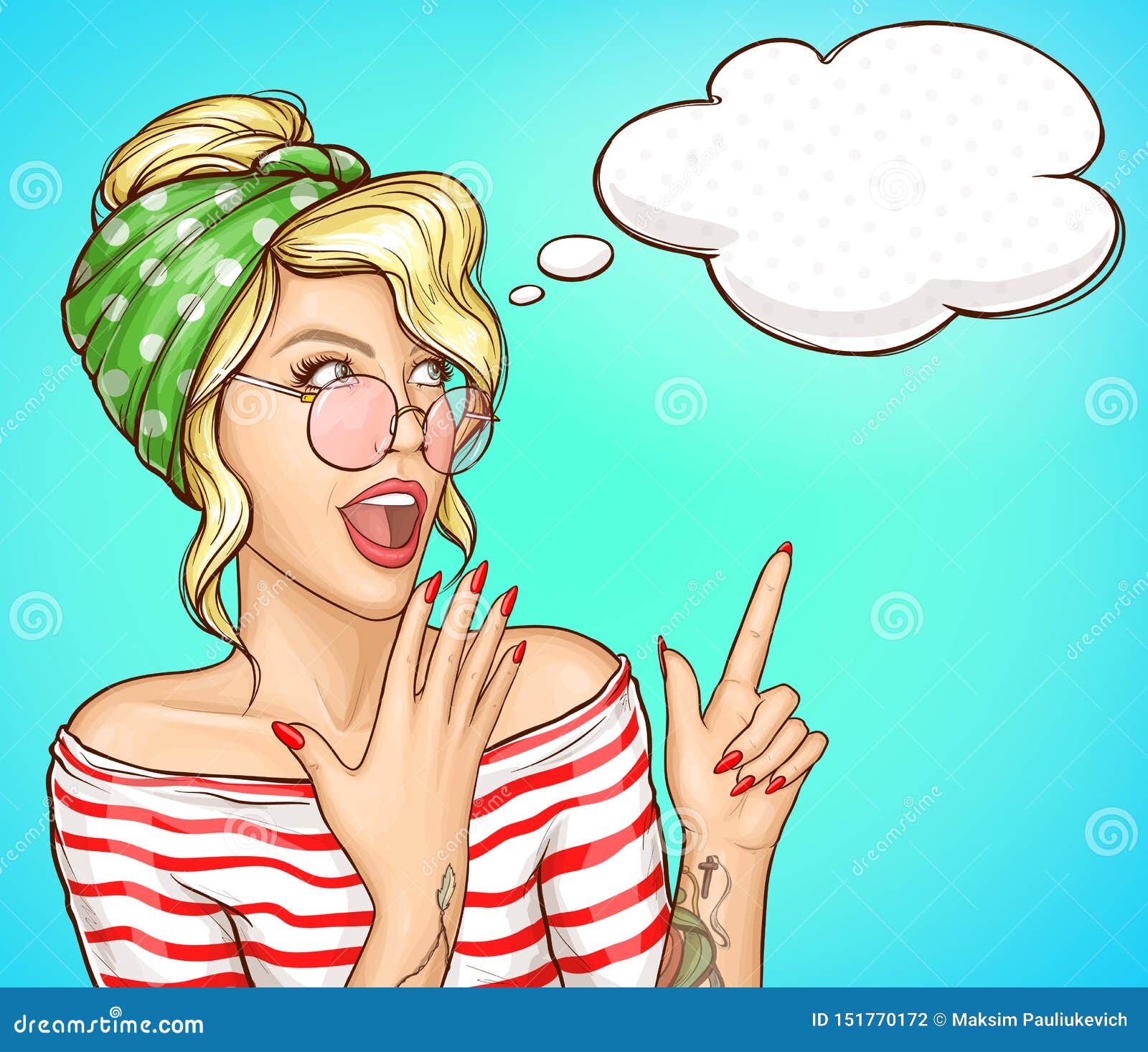 Surprised Blonde Woman Pop Art Vector Portrait Stock Vector