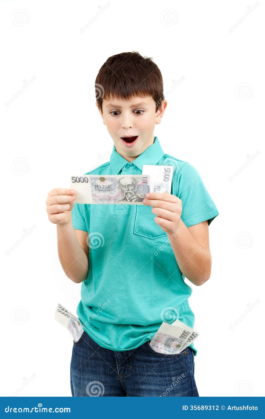Amazed Boy Looks at the Bill Stock Photo - Image of investment, czech ...