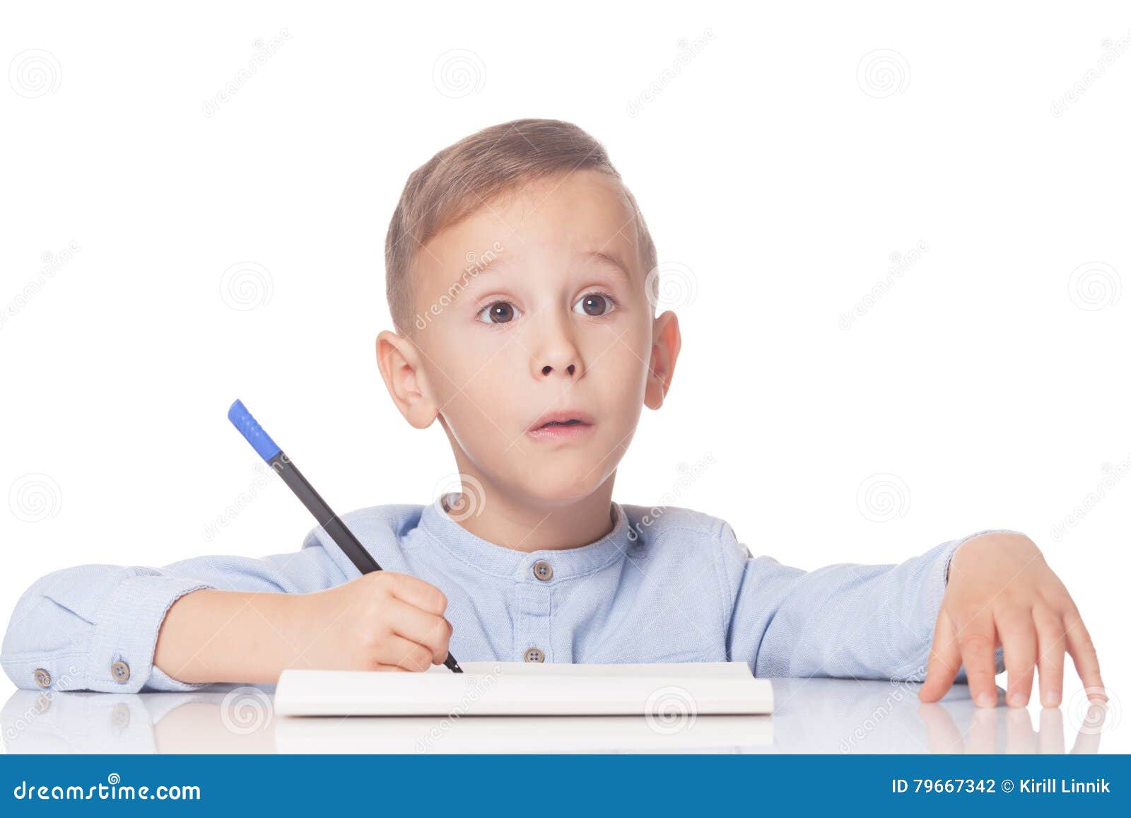 Amazed boy with pen stock photo. Image of knowledge, child - 79667342