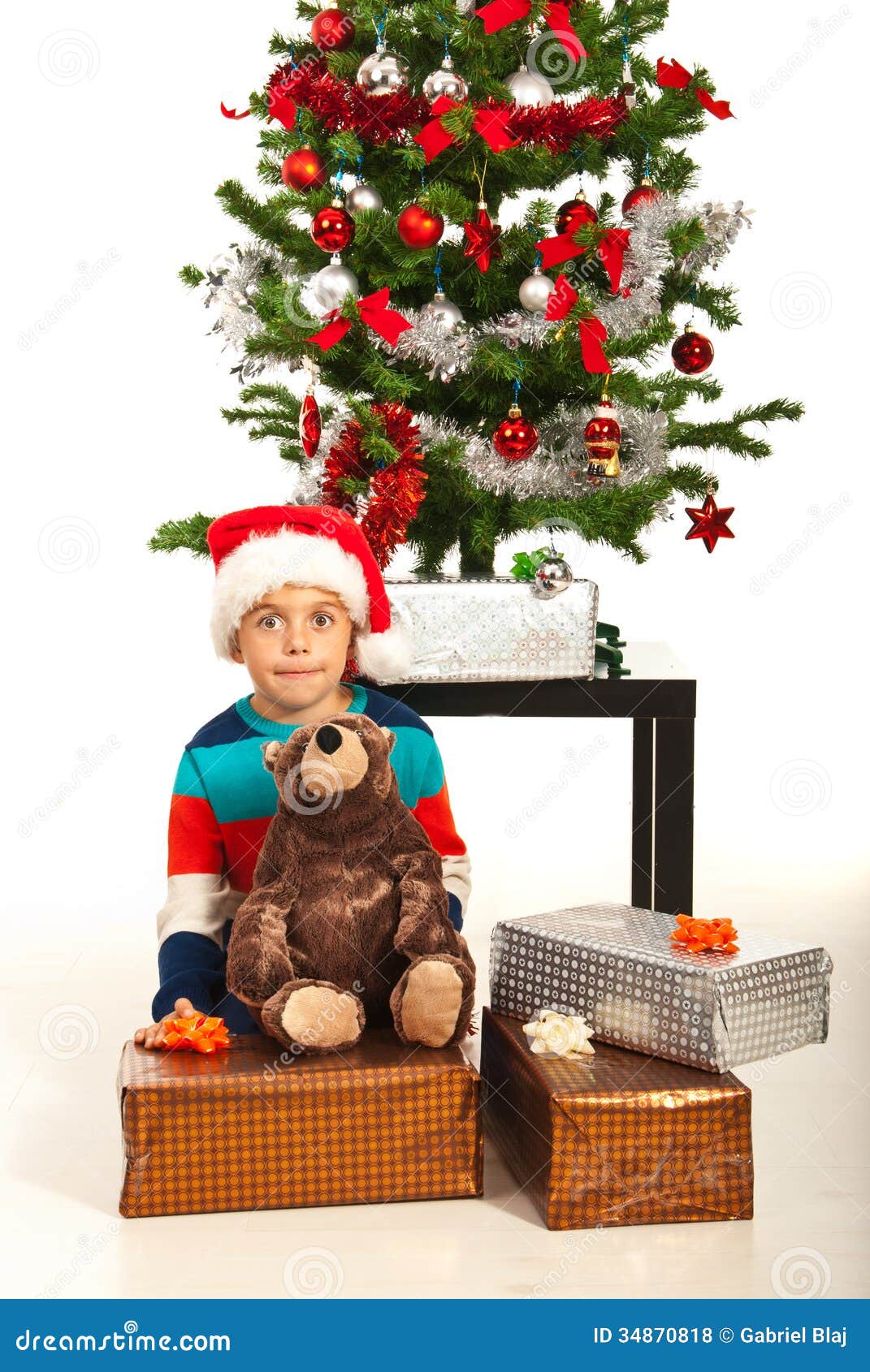 Amazed Boy with Xmas Presents Stock Photo - Image of surprised ...