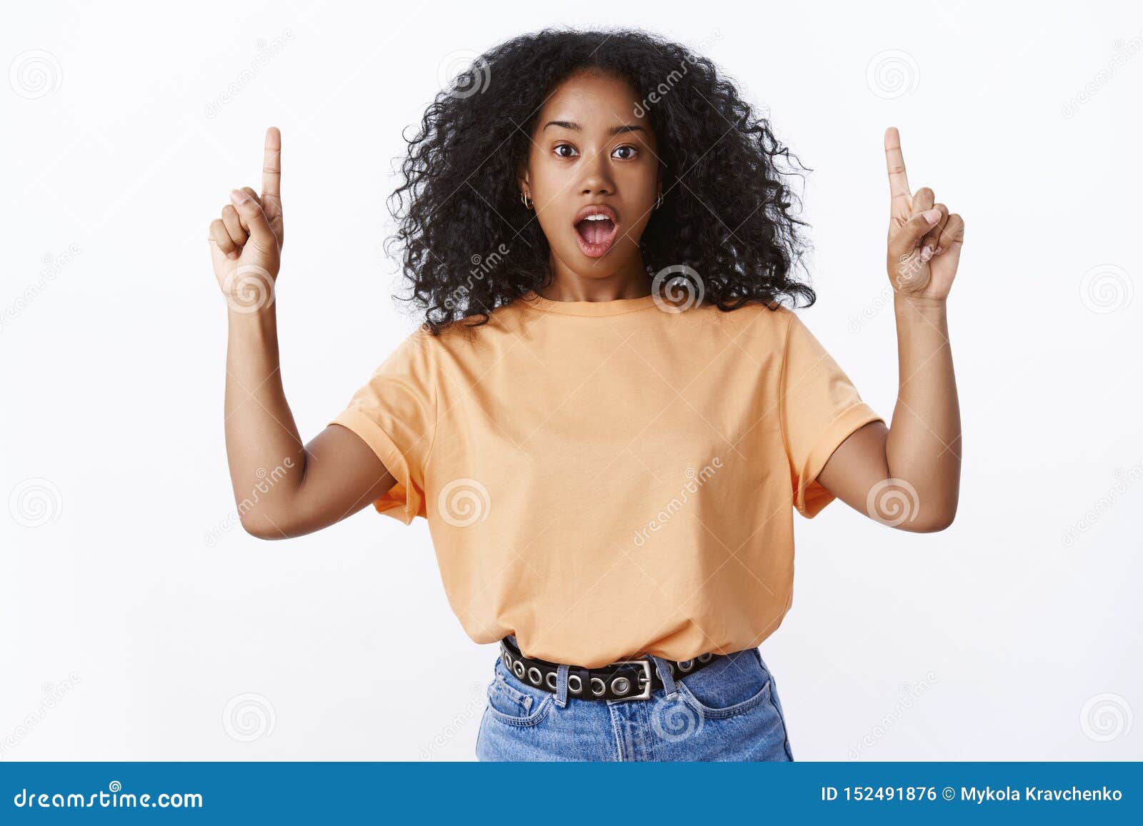 Amazed Excited Attractive African American Girl Curly Haired Explain