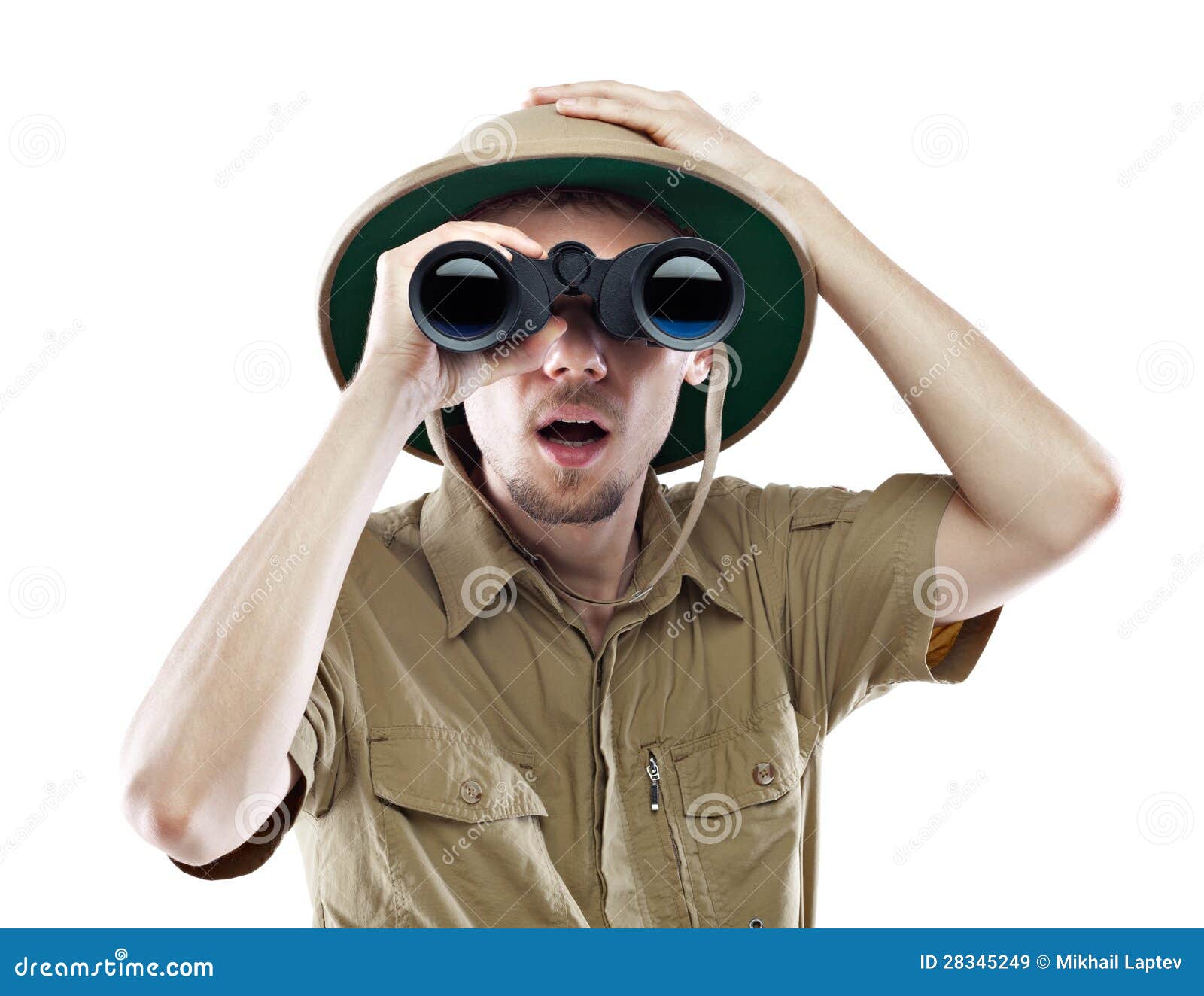 Amazed Explorer Looking through Binoculars Stock Image - Image of ...