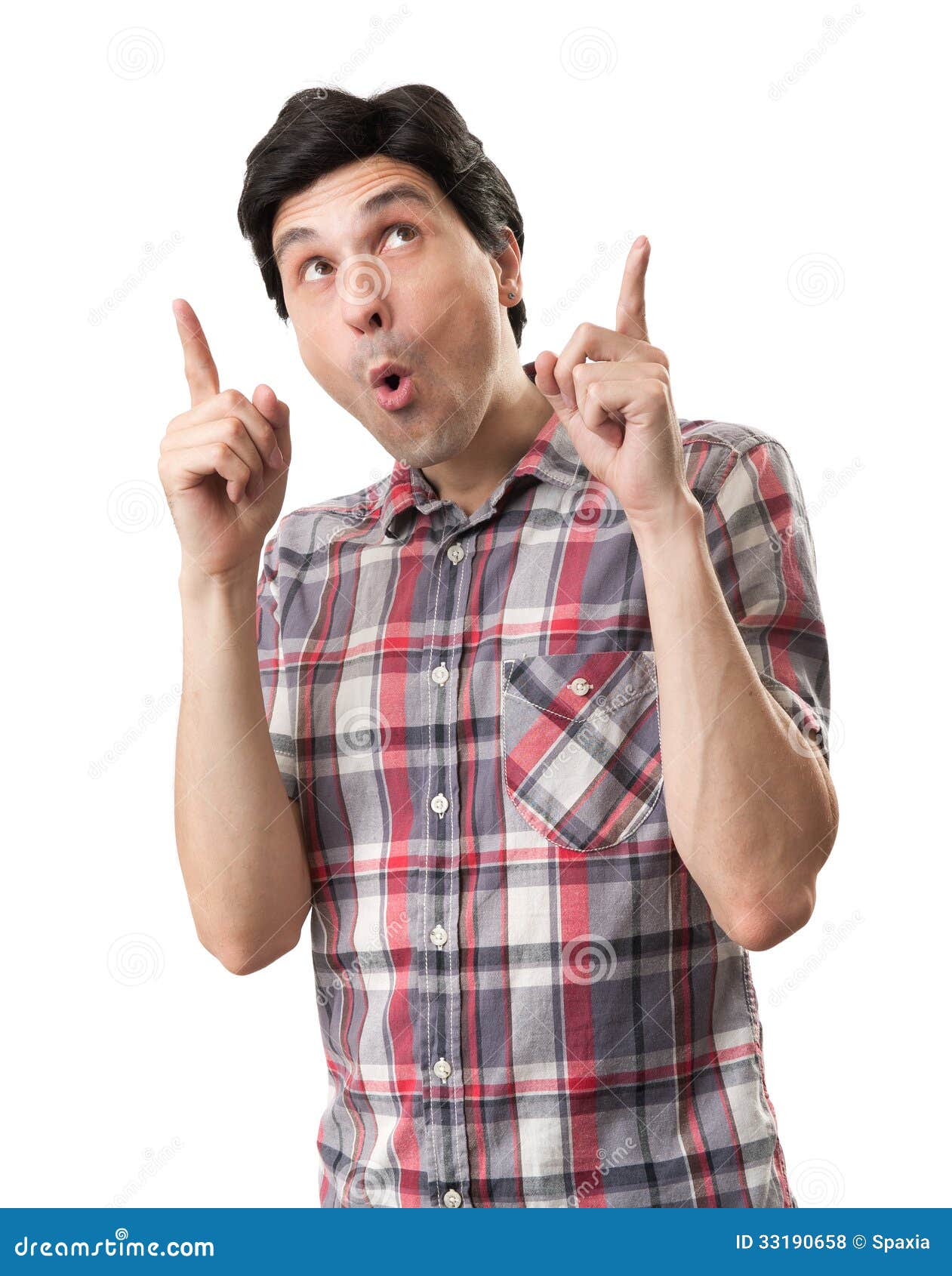 Amazed Funny Man Pointing Up Stock Photo - Image of space, funny: 33190658